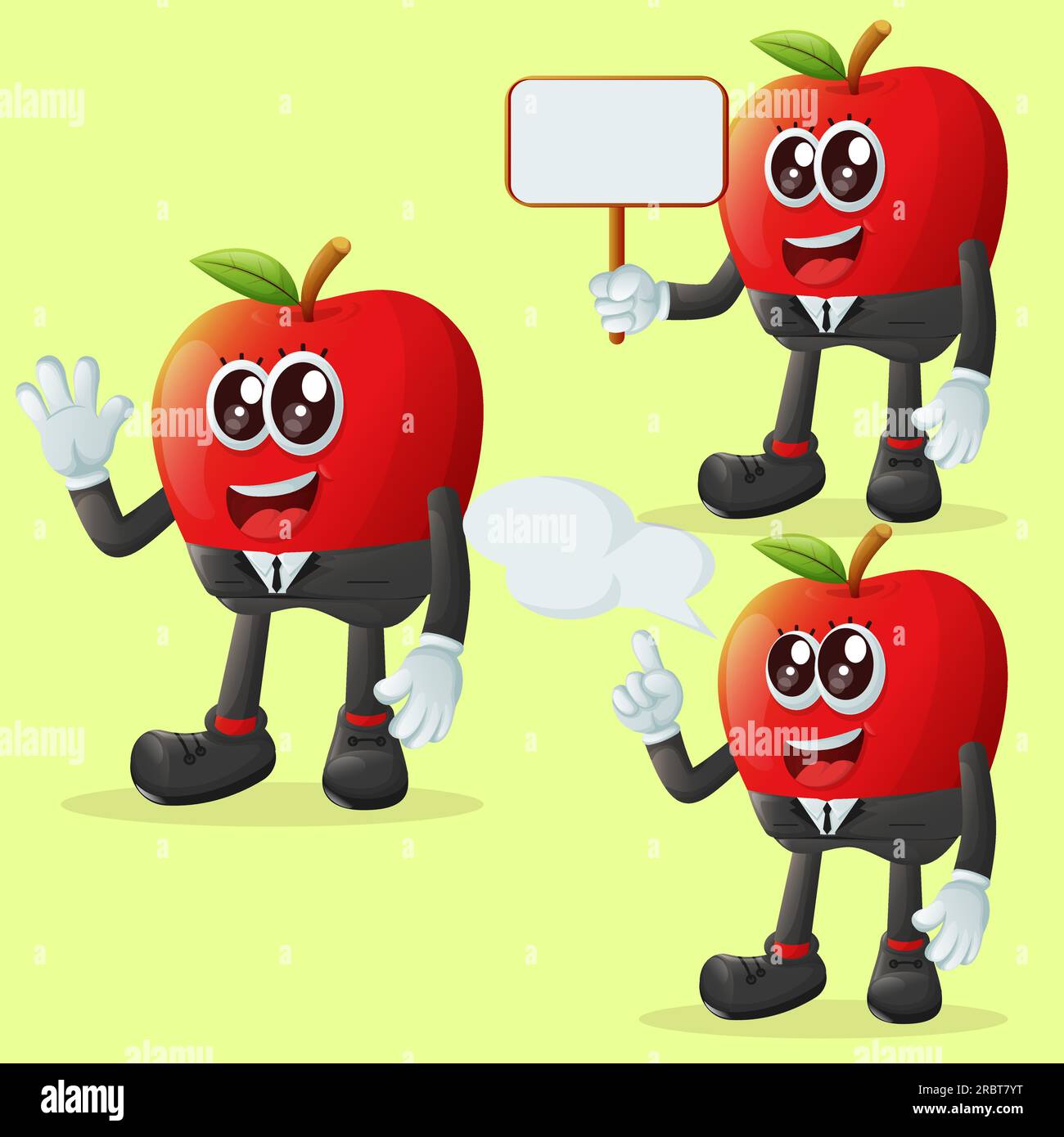 Set of cute apple characters in advertising. Perfect for kids ...