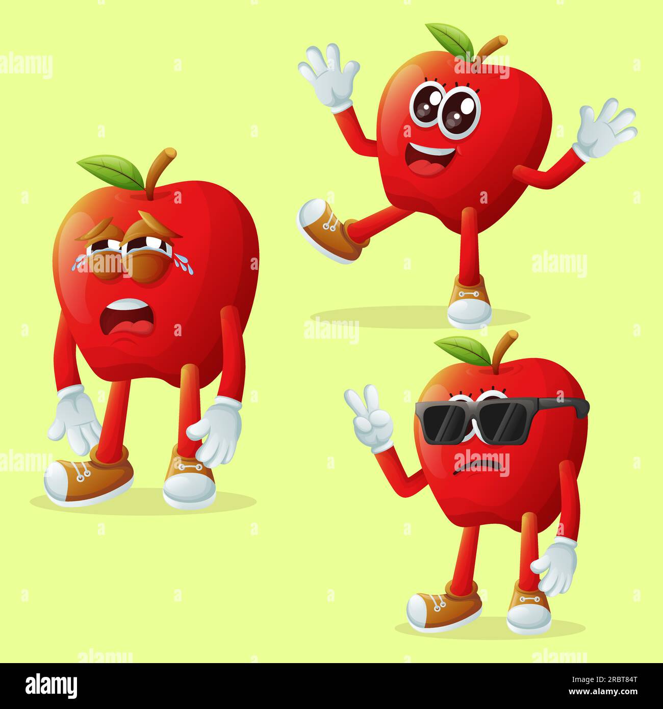 Set of cute apple characters with emoticon faces. Perfect for kids ...