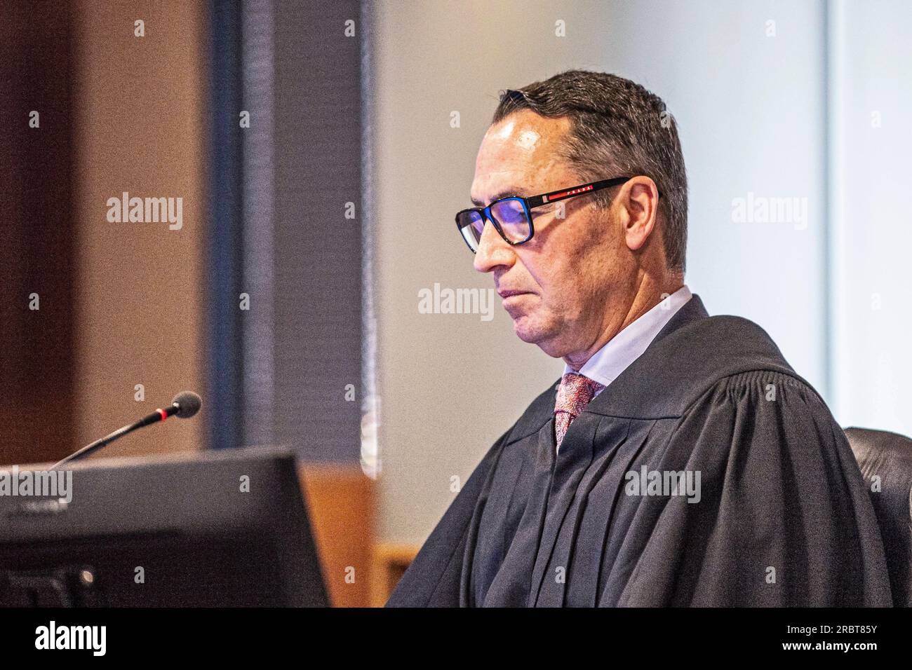 Judge Evangelos Thomas listens to evidence in Auckland, New Zealand, on ...