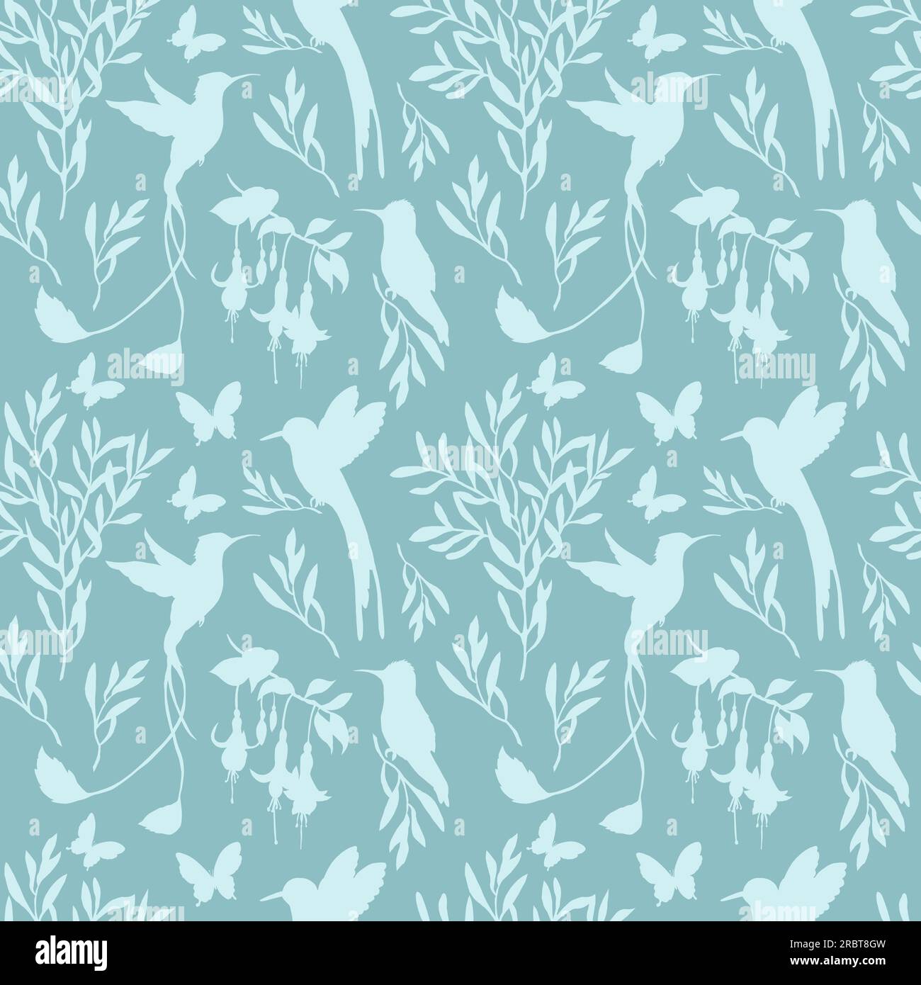Seamless pattern. Hummingbird. Leaves. Green Stock Photo - Alamy