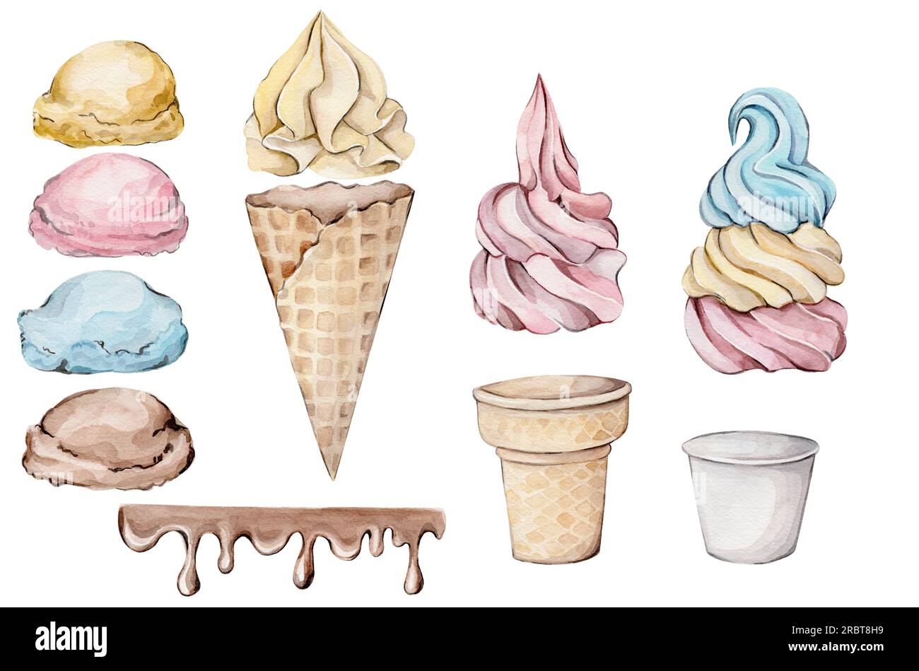 Watercolor hand-drawn set of ice cream. Illustration Stock Photo - Alamy