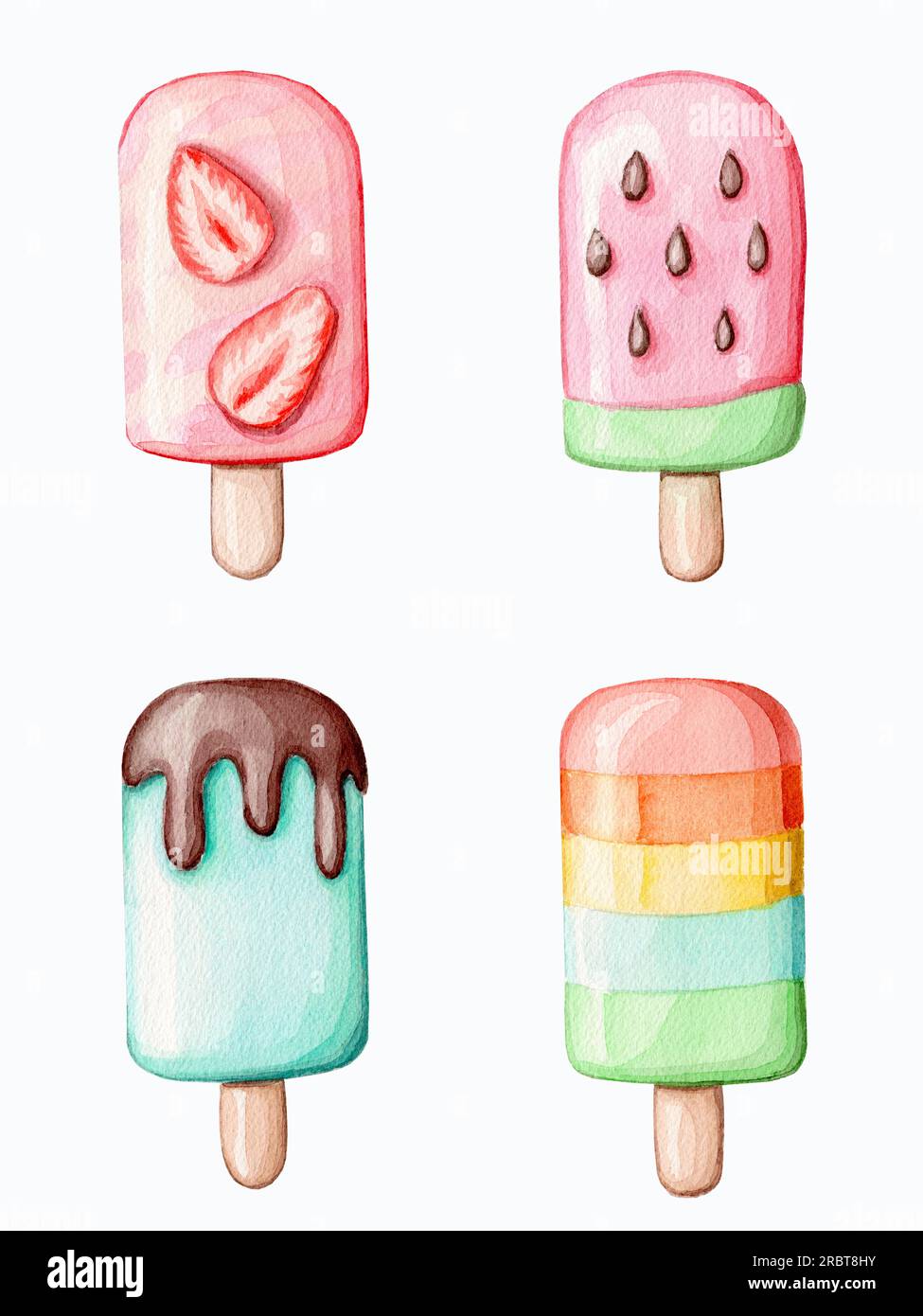 Watercolor hand-drawn set of ice cream. Illustration Stock Photo - Alamy