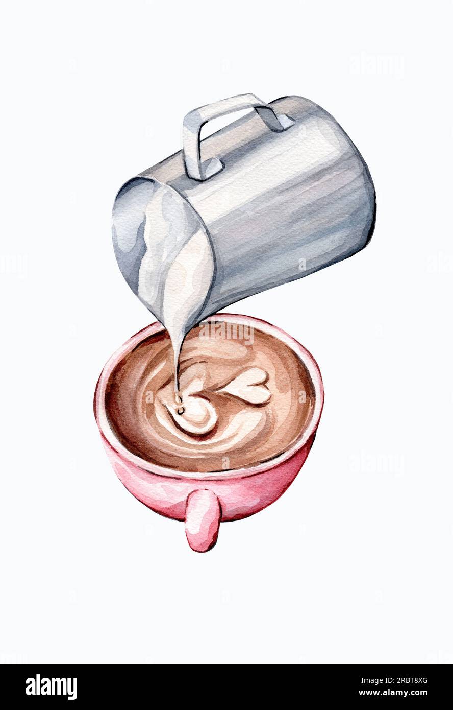 Watercolor coffee with milk. Latte art. Watercolor illustration Stock ...