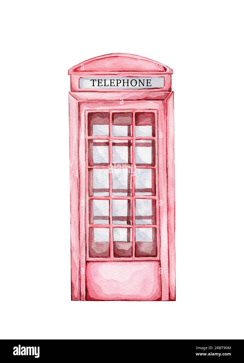 Watercolor red telephone booth illustration. London Stock Photo - Alamy