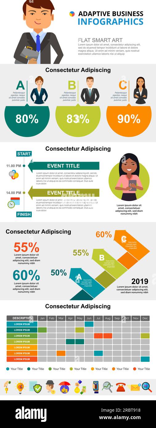 Colorful management or planning concept infographic charts set Stock ...