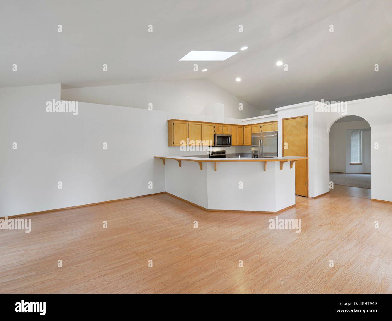 Modern residential empty dining room and kitchen interior Stock Photo ...