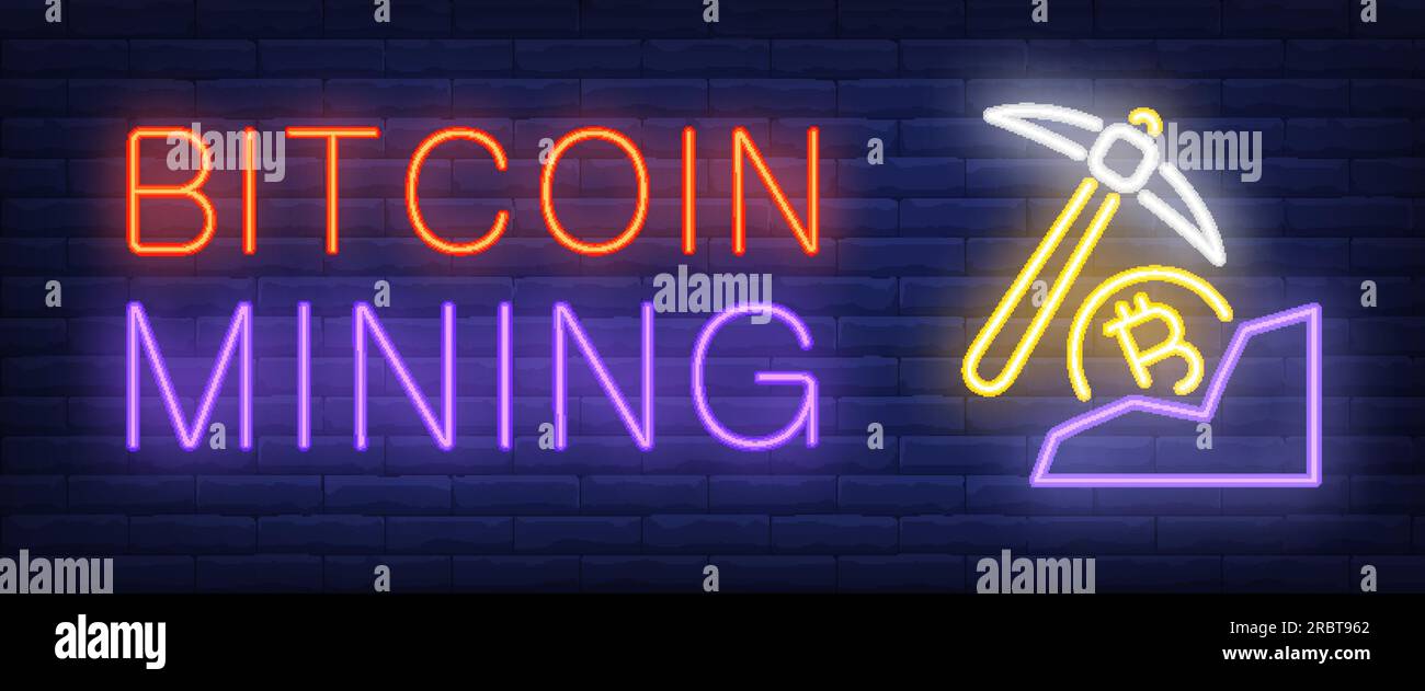 Bitcoin mining neon text with pickaxe Stock Vector Image & Art - Alamy