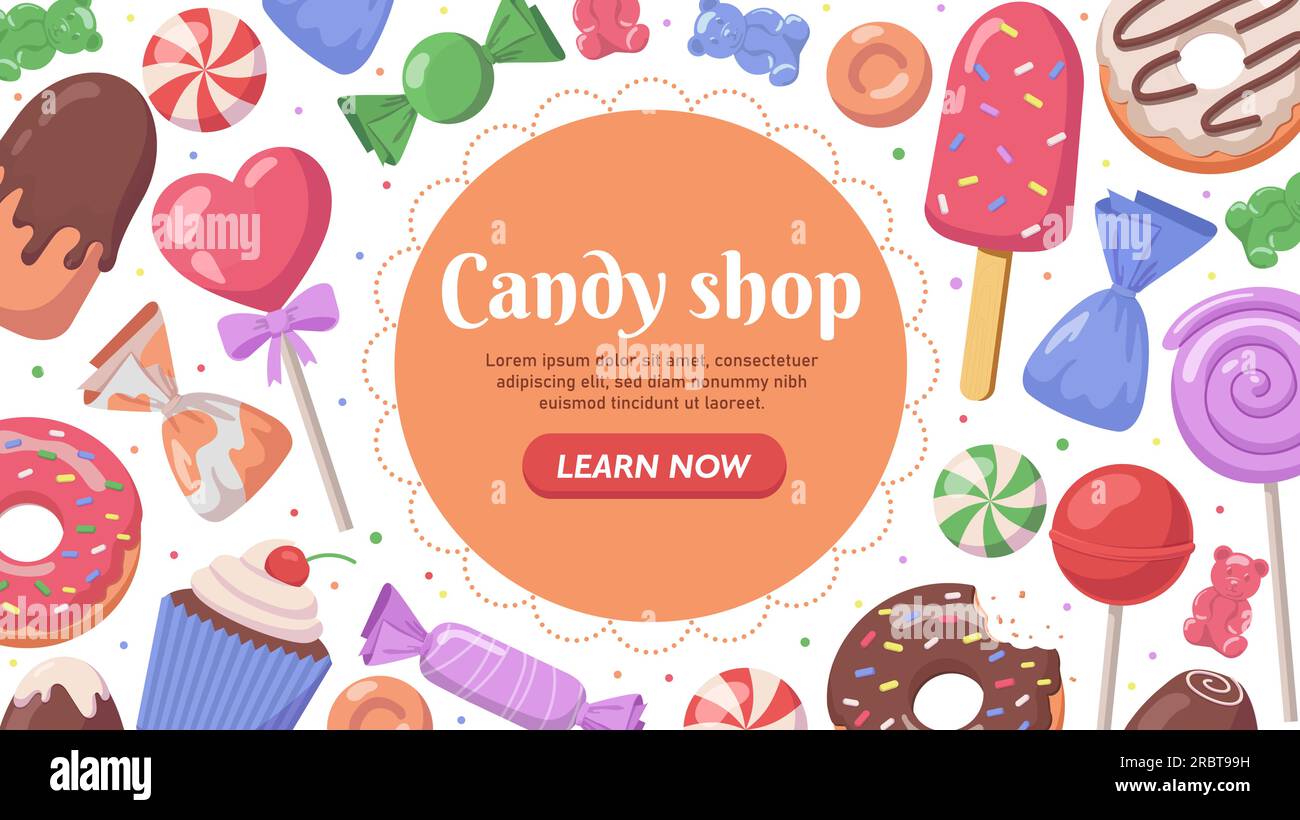 Candy shop banner with sweets Stock Vector Image & Art - Alamy