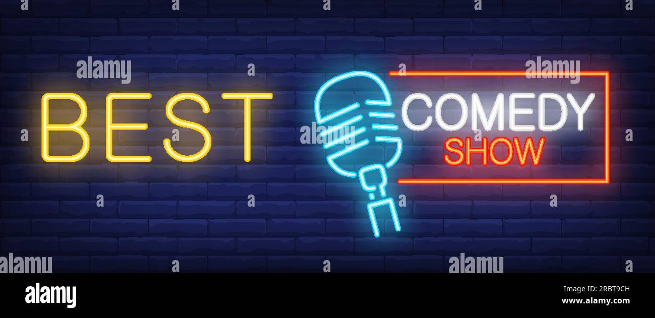 Best Comedy Show neon sign. Glowing bar microphone in red frame Stock ...