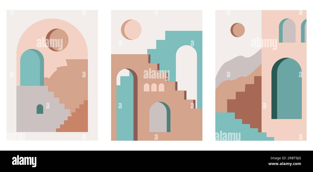 A collection of posters of abstract minimalist architecture with ...