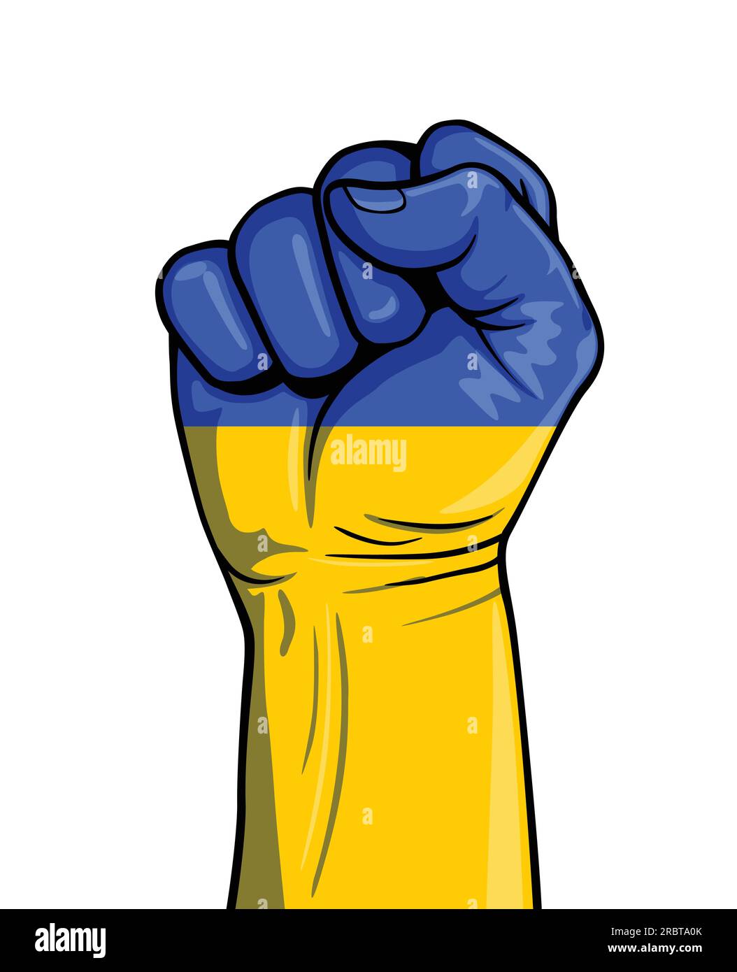 punching raised fist up, with Ukraine ukrainian flag illustration ...