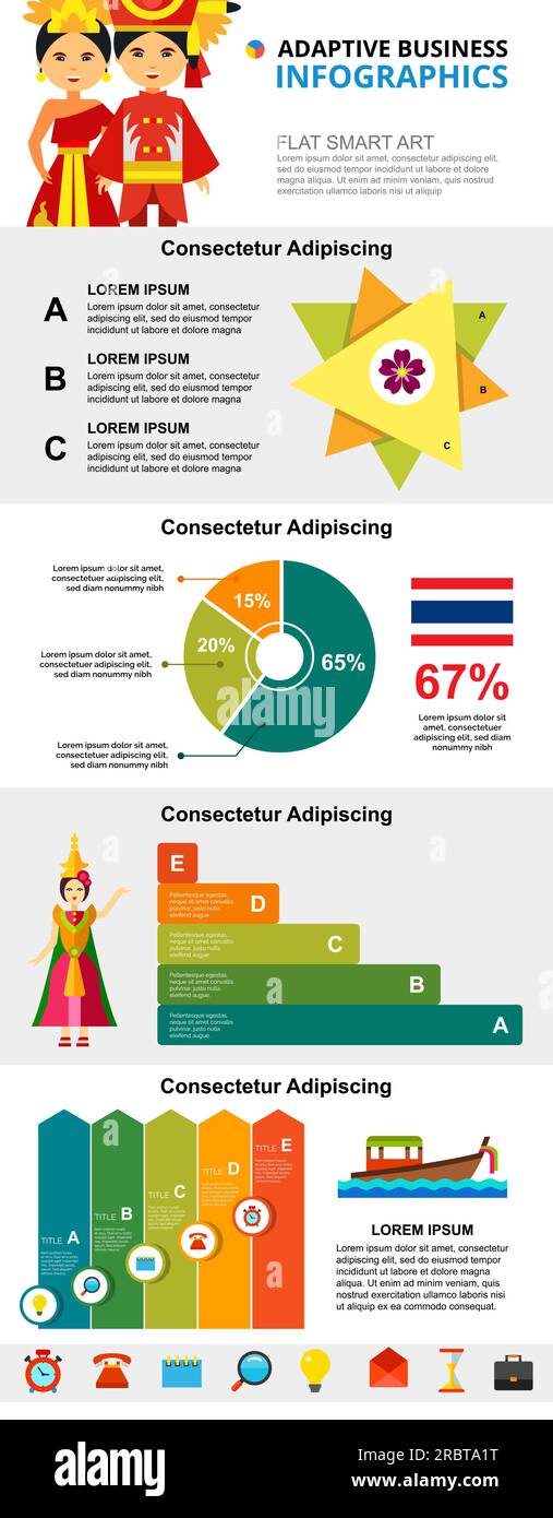 Thailand culture and analysis concept infographic charts set Stock ...