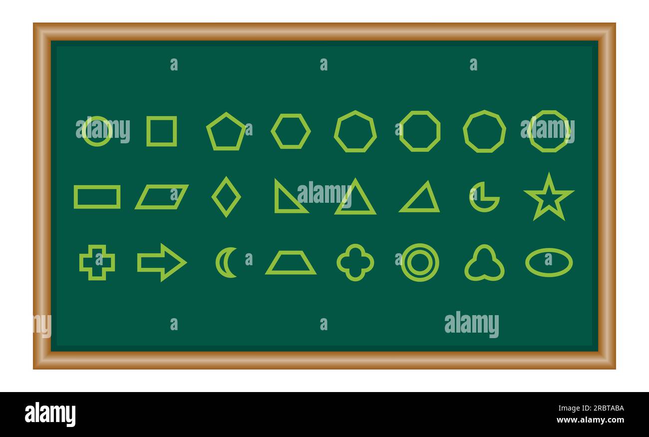 Set of 2D geometric shapes in math. Circle, square, pentagon, hexagon ...