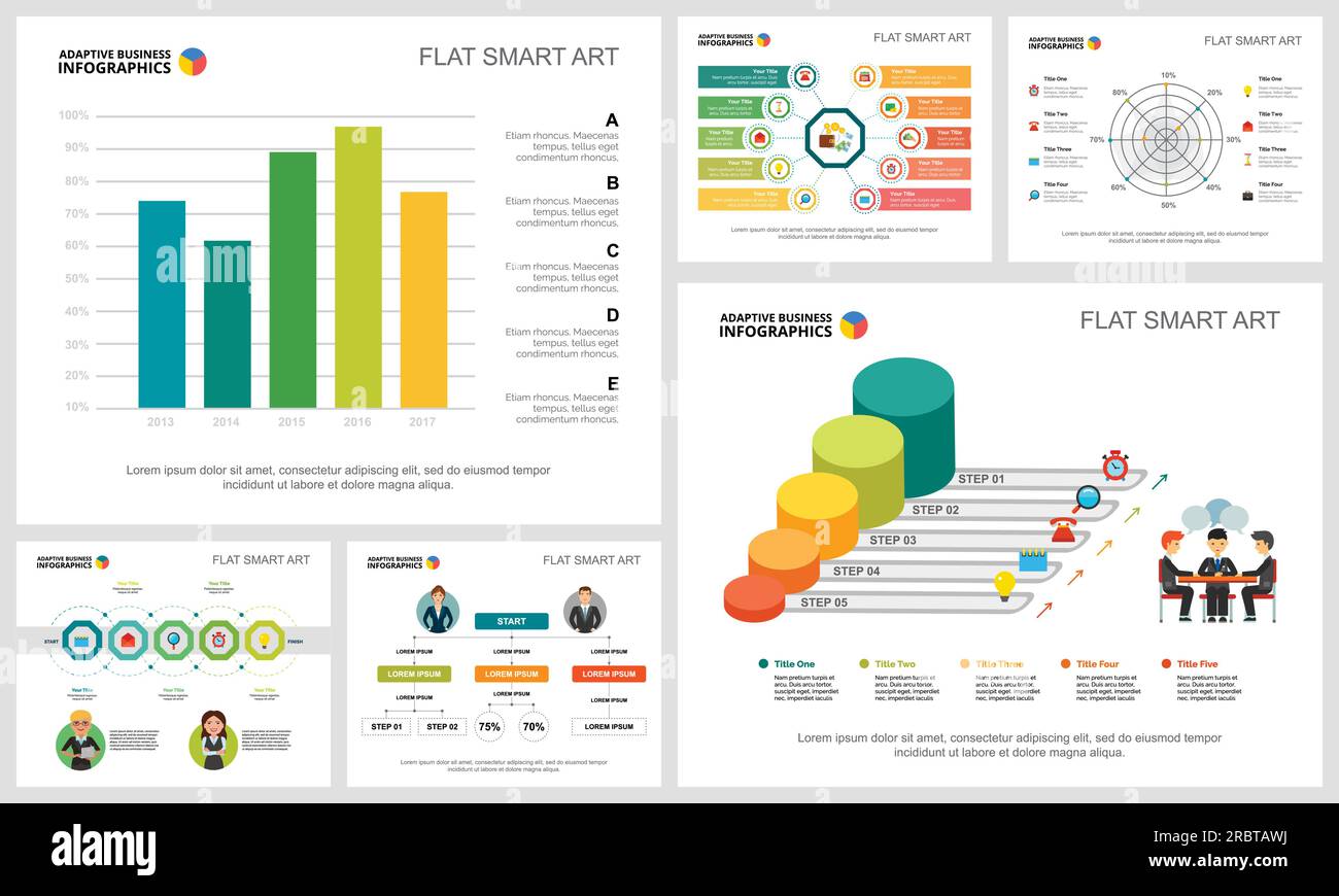 Colorful startup or strategy concept infographic charts set Stock ...