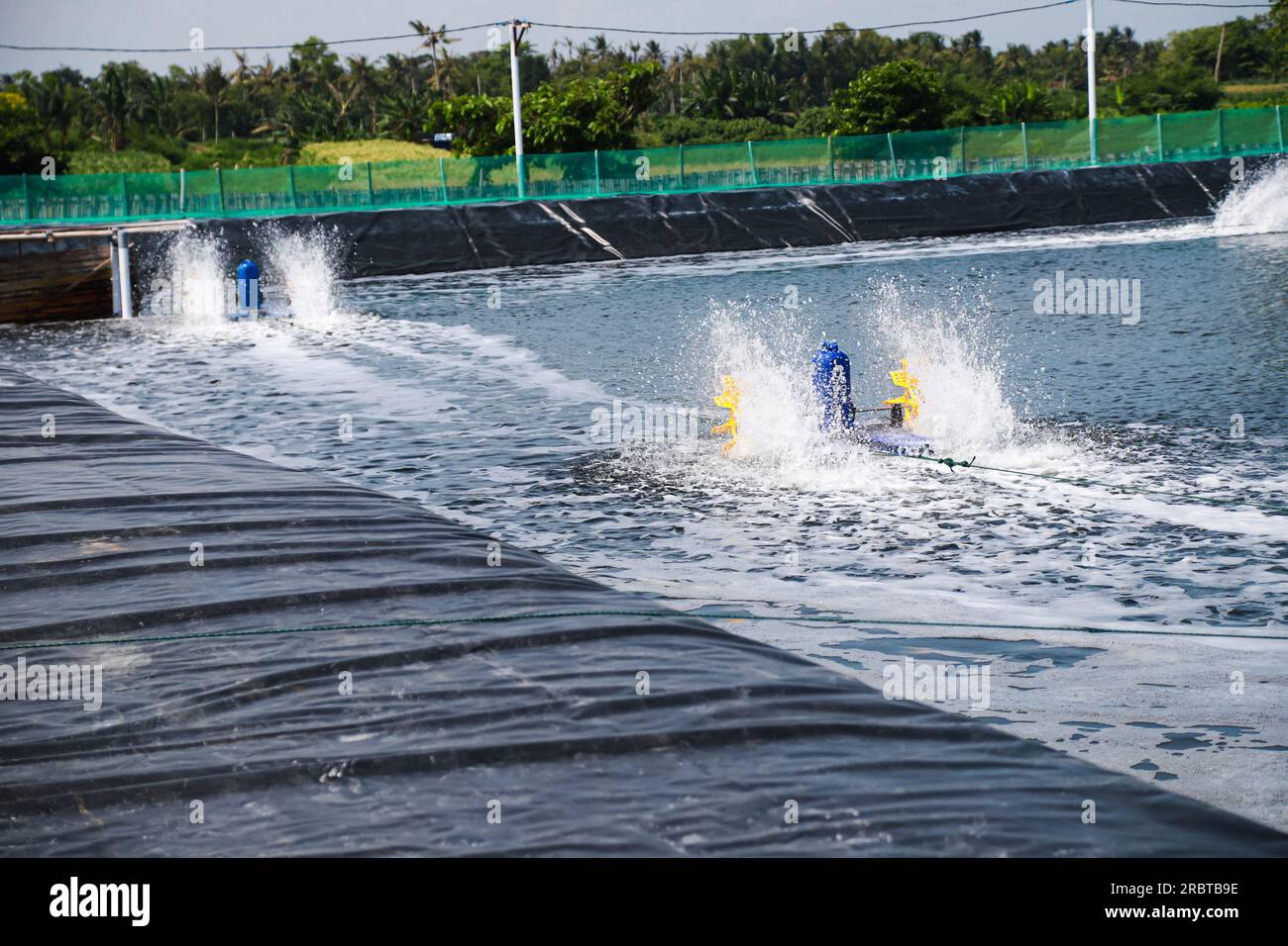 Paddle wheel aerators are used to increase the quality of oxygen in ...