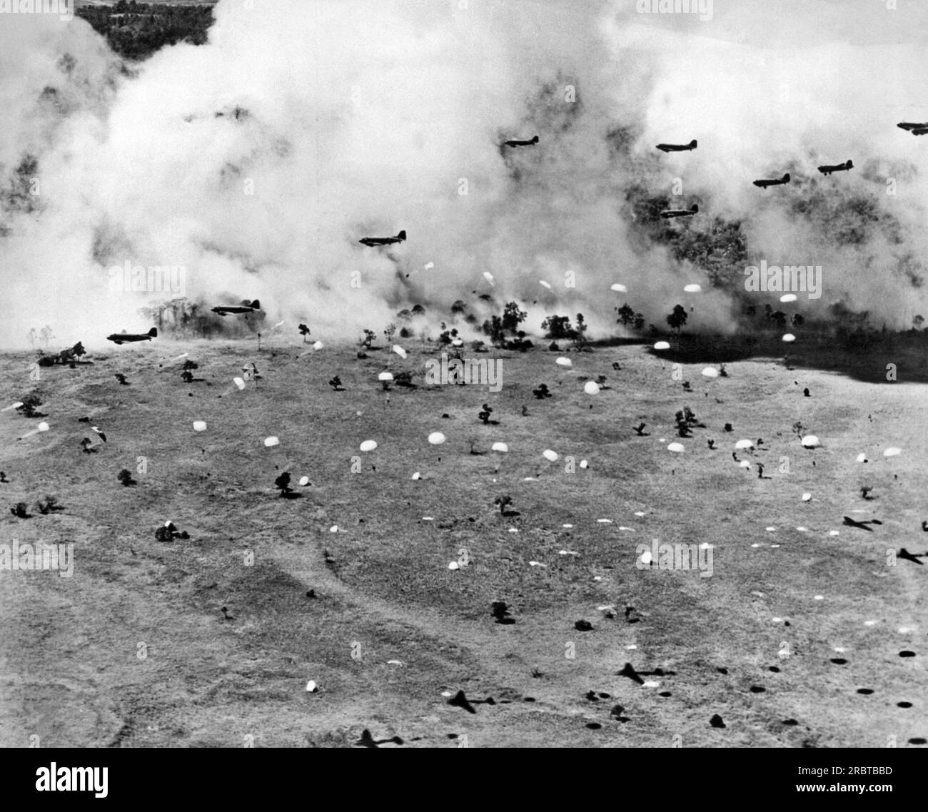 Europe: March, 1944. An Allied forces parachute drop against Nazi ...