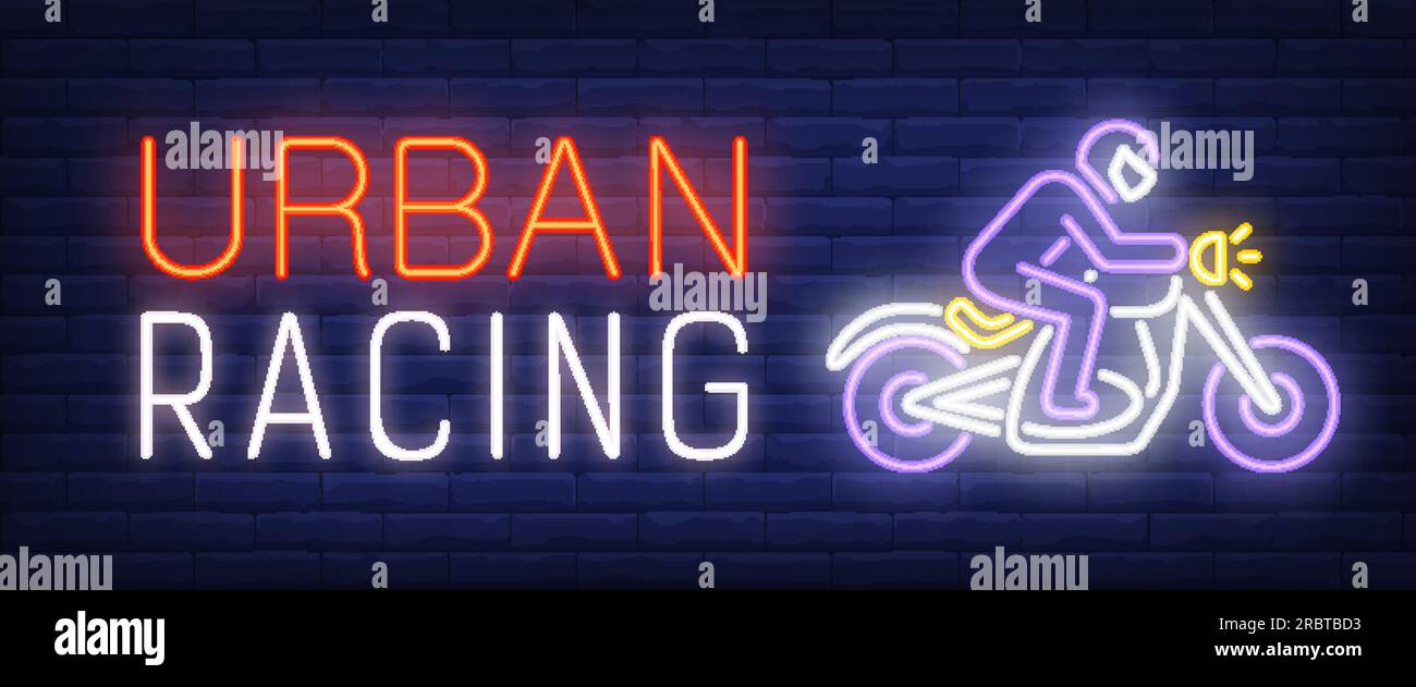 Urban racing neon text with biker riding motorcycle Stock Vector Image ...