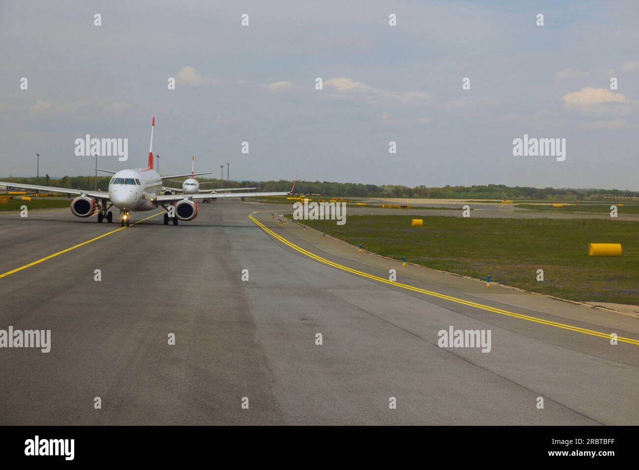 Airplane is undergoing on runway before it can take off depart Stock ...