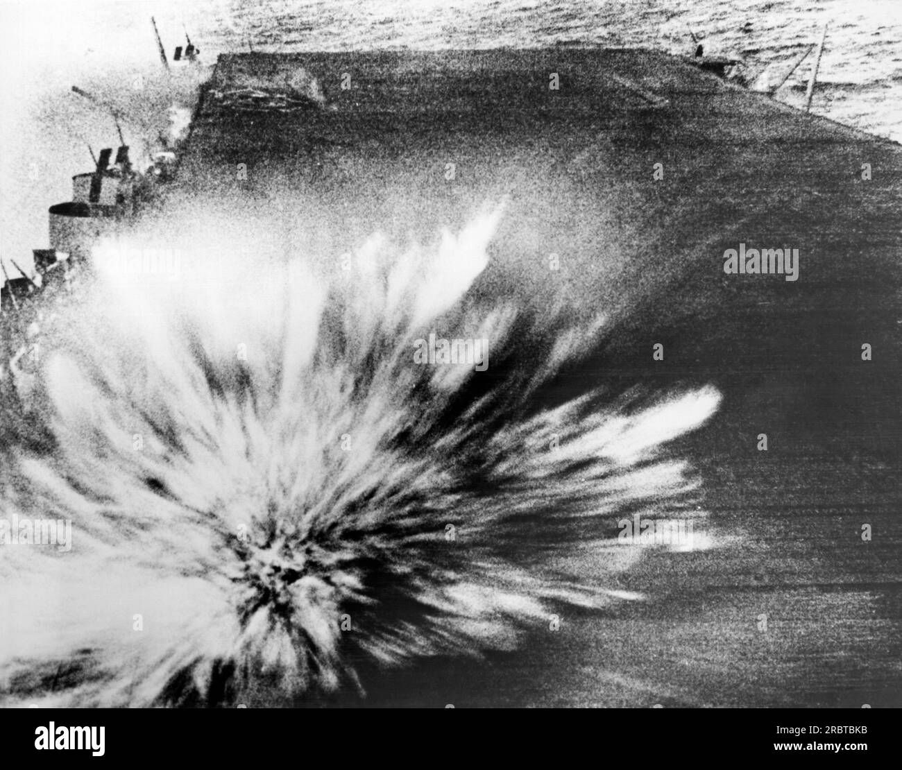 Pacific Ocean: October 15, 1945. A Japanese bomb explodes on the flight ...