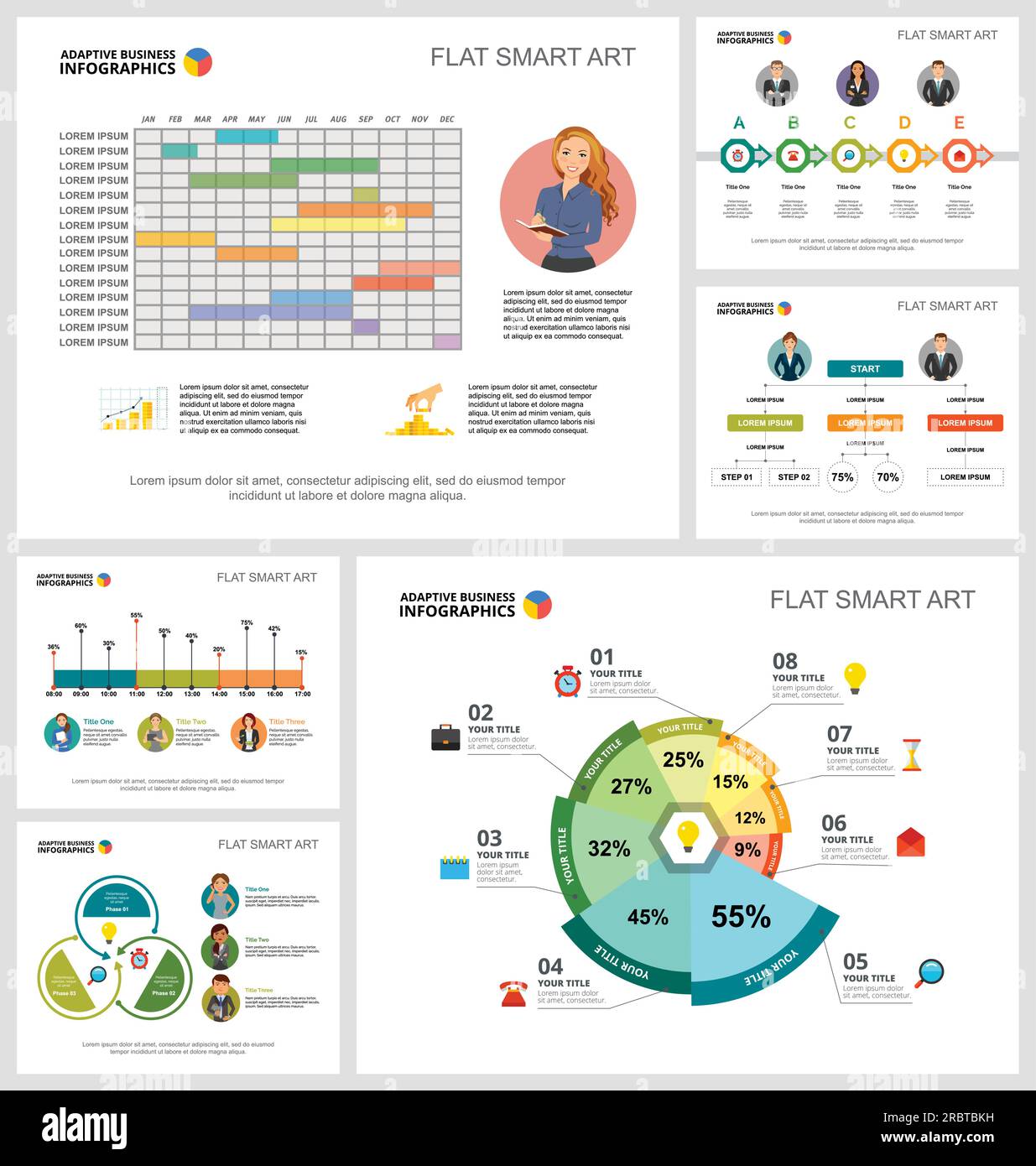 Colorful statistics or teamwork concept infographic charts set Stock ...