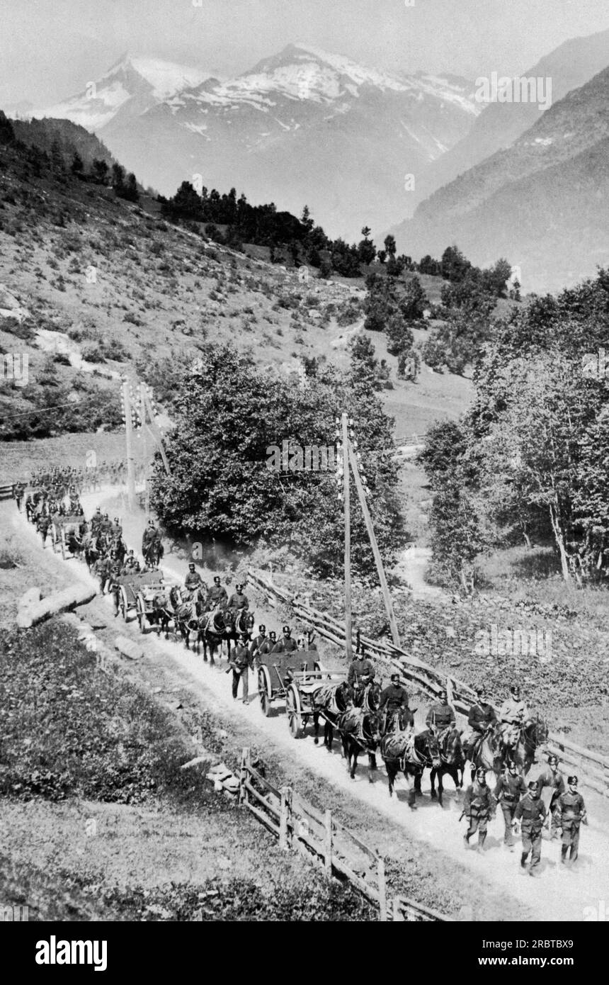 Ticino, Switzerland: November 9, 1918 Swiss artillery on the march to ...