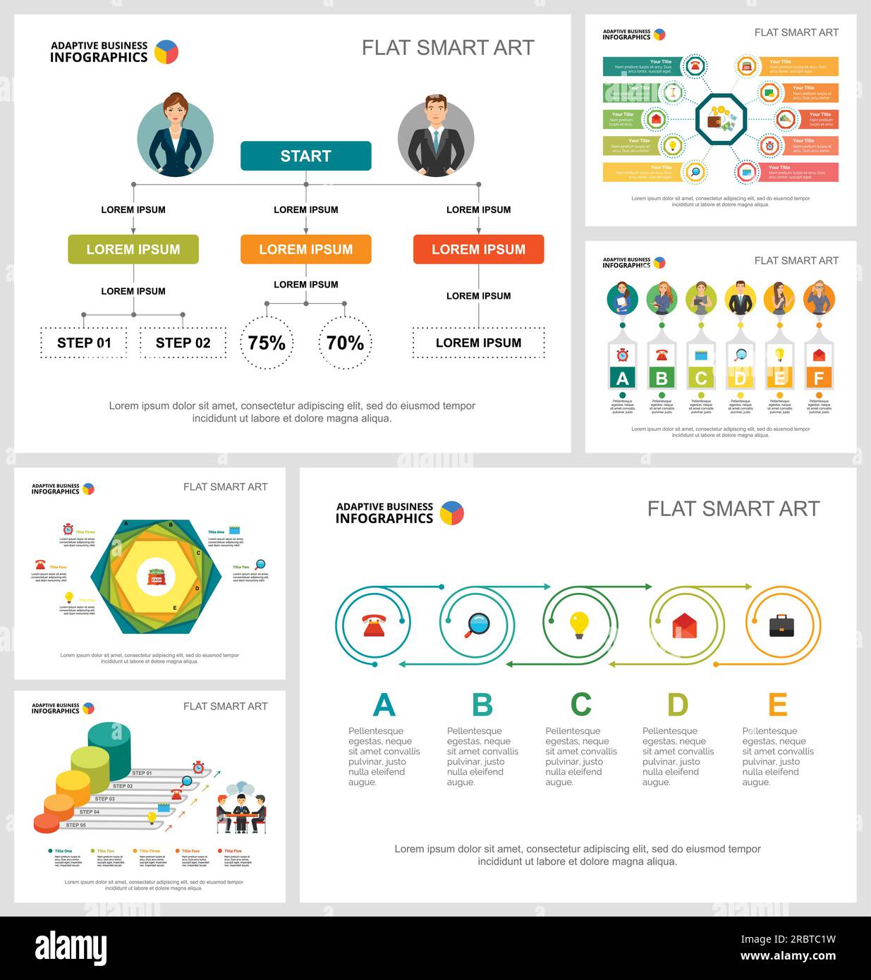 Colorful smart art charts set for presentation slide templates Stock ...