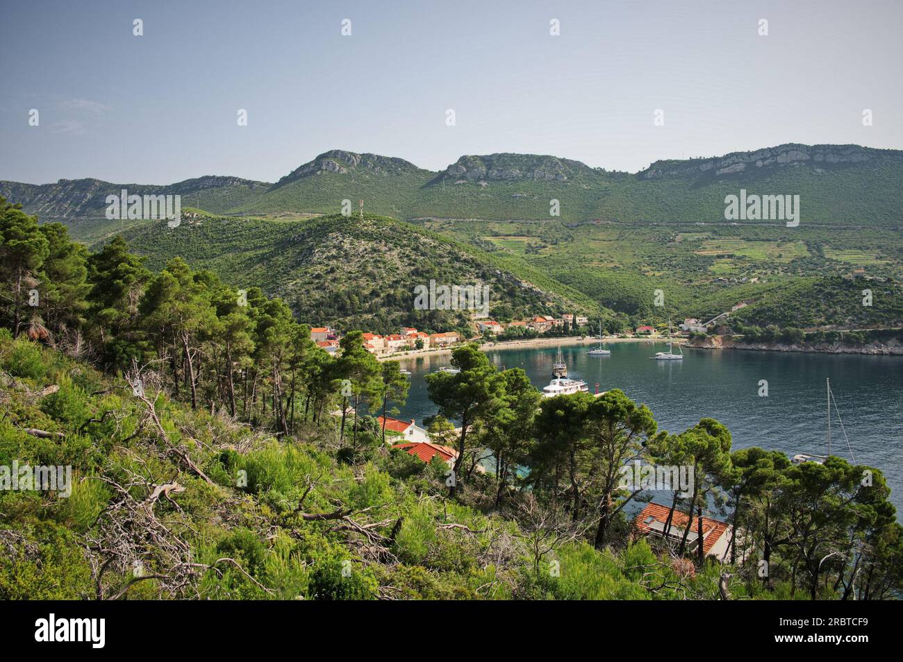 Panorama of Trstenik, Croatia on Peljesac peninsula from the top of a ...