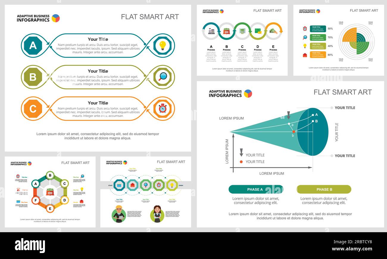Colorful finance and research concept infographic charts set Stock ...