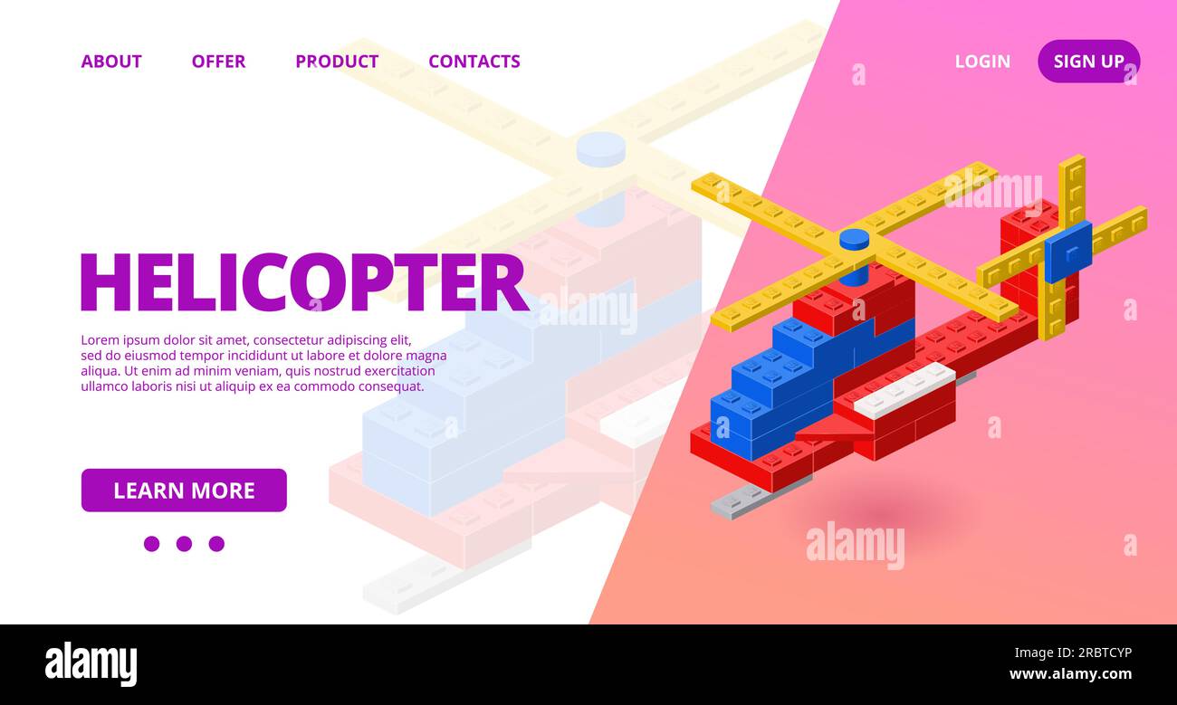 Template for web with helicopter assembled from plastic blocks in ...