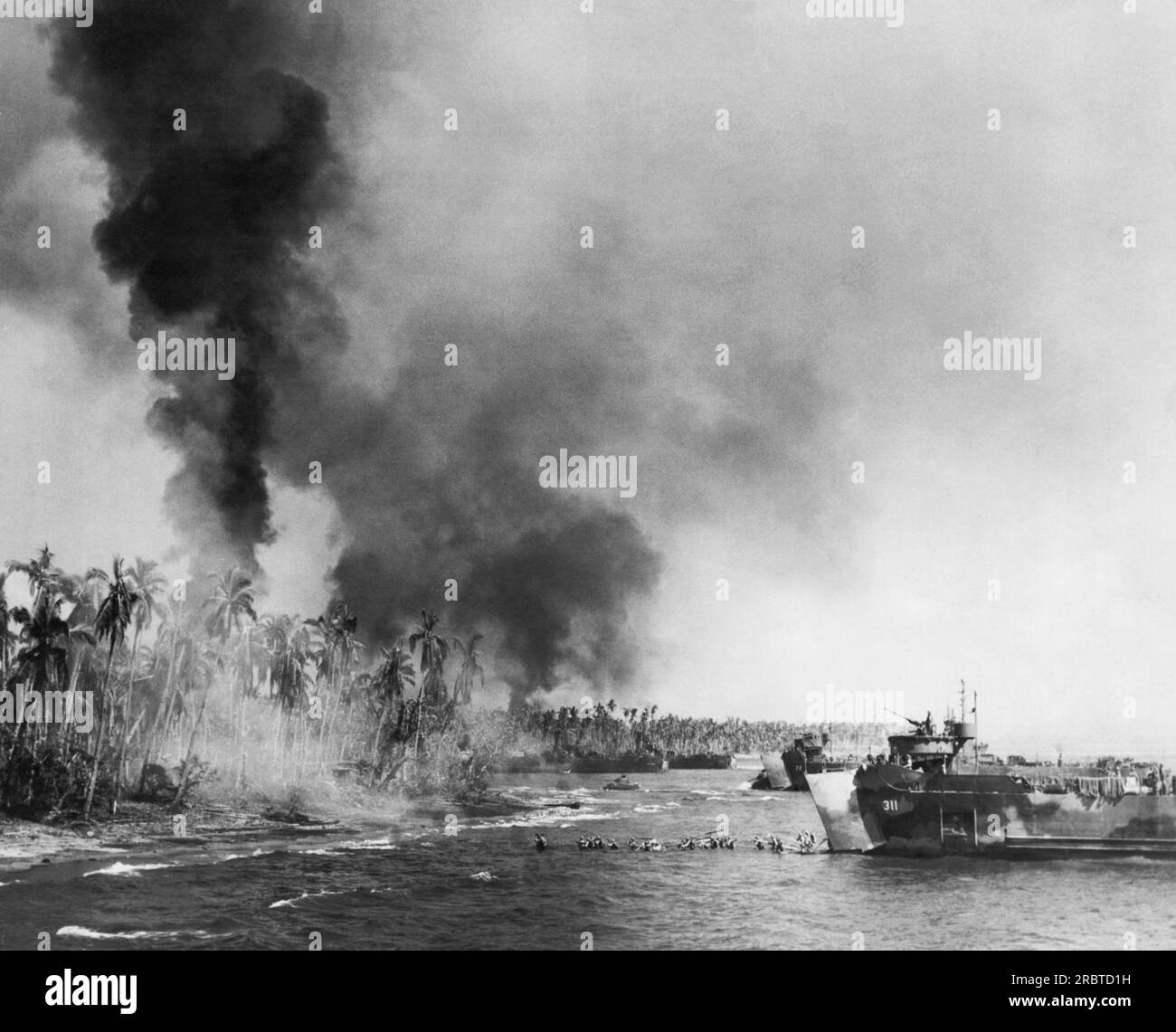 Leyte Island, Phillipines: November 1, 1944 U.S. troops wade ashore ...