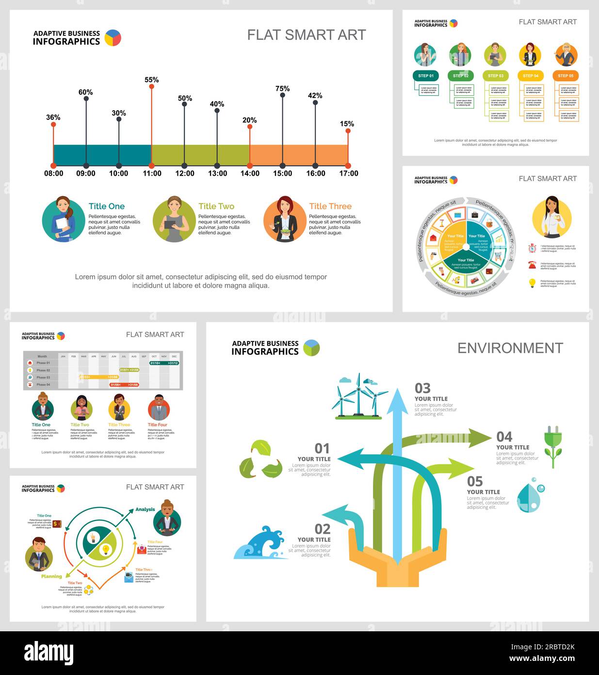 Colorful environment and business concept infographic charts set Stock ...