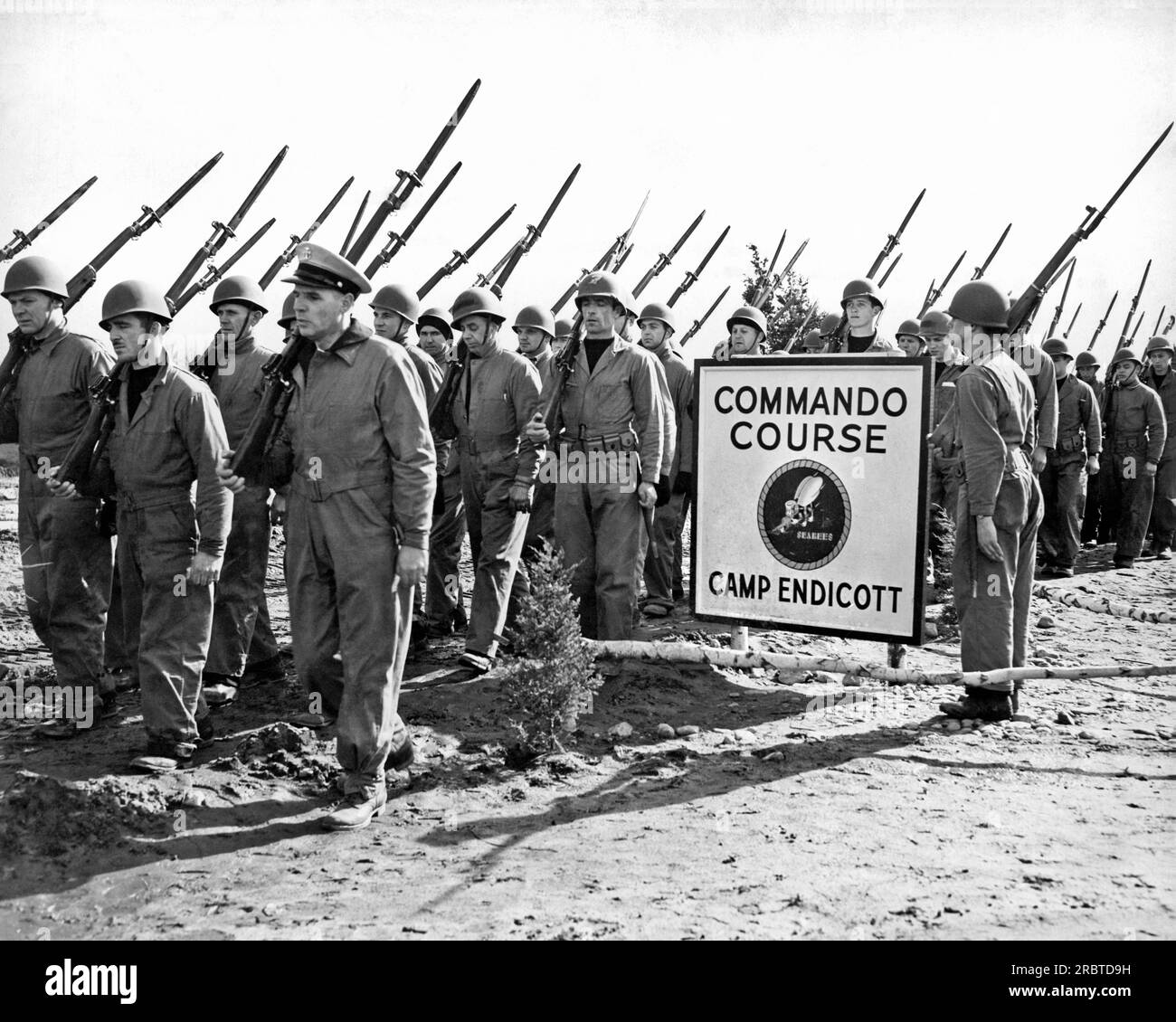 Camp Endicott, Rhode Island: March 27, 1943. U.S. Navy Seebees on the ...