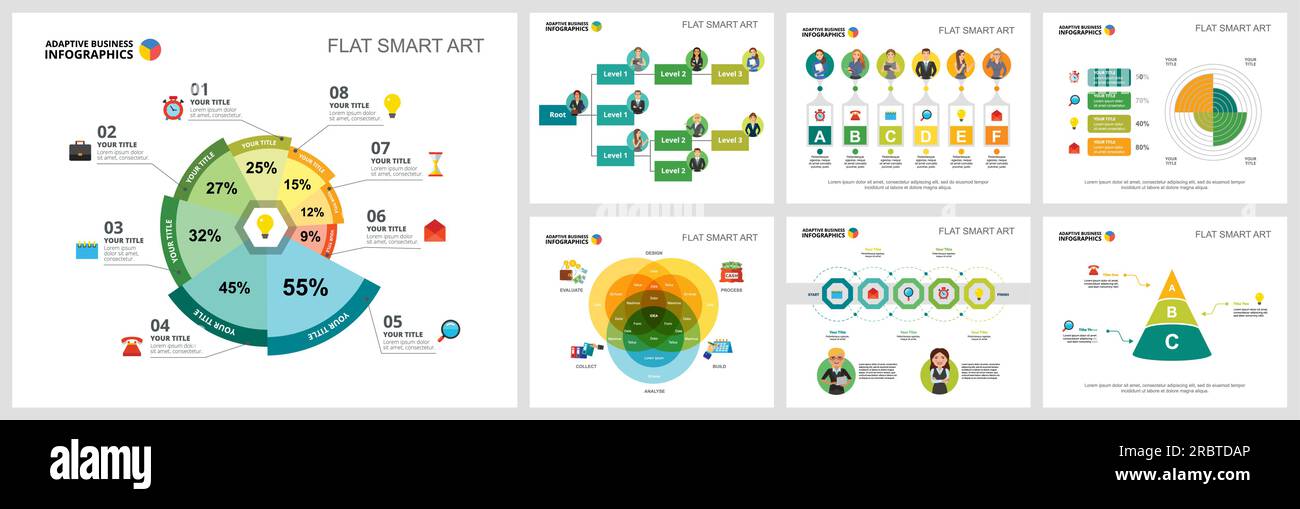 Colorful smart art charts set for presentation slide templates Stock ...
