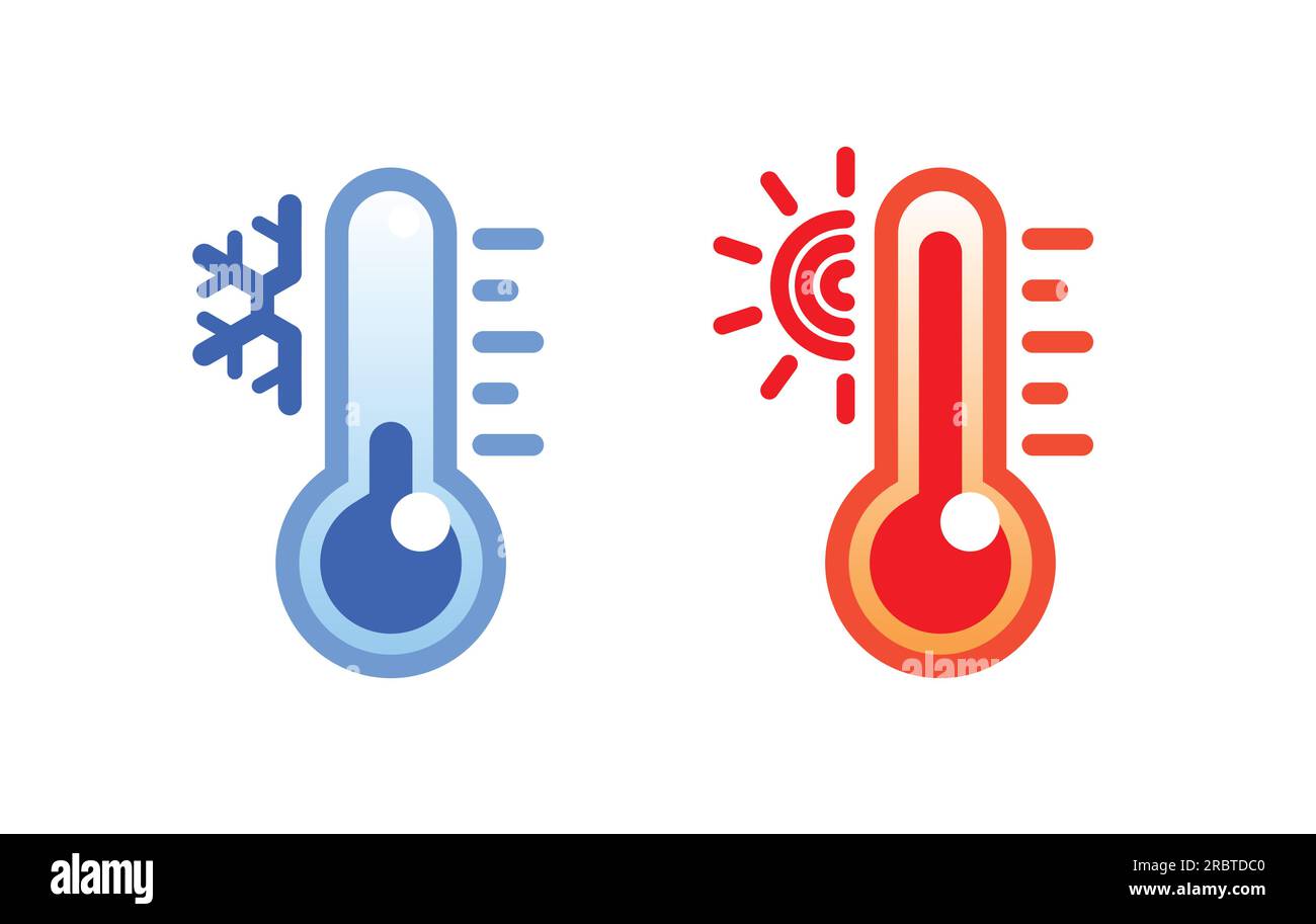 simple classic cold and hot blue red glass thermometer temperature icon ...