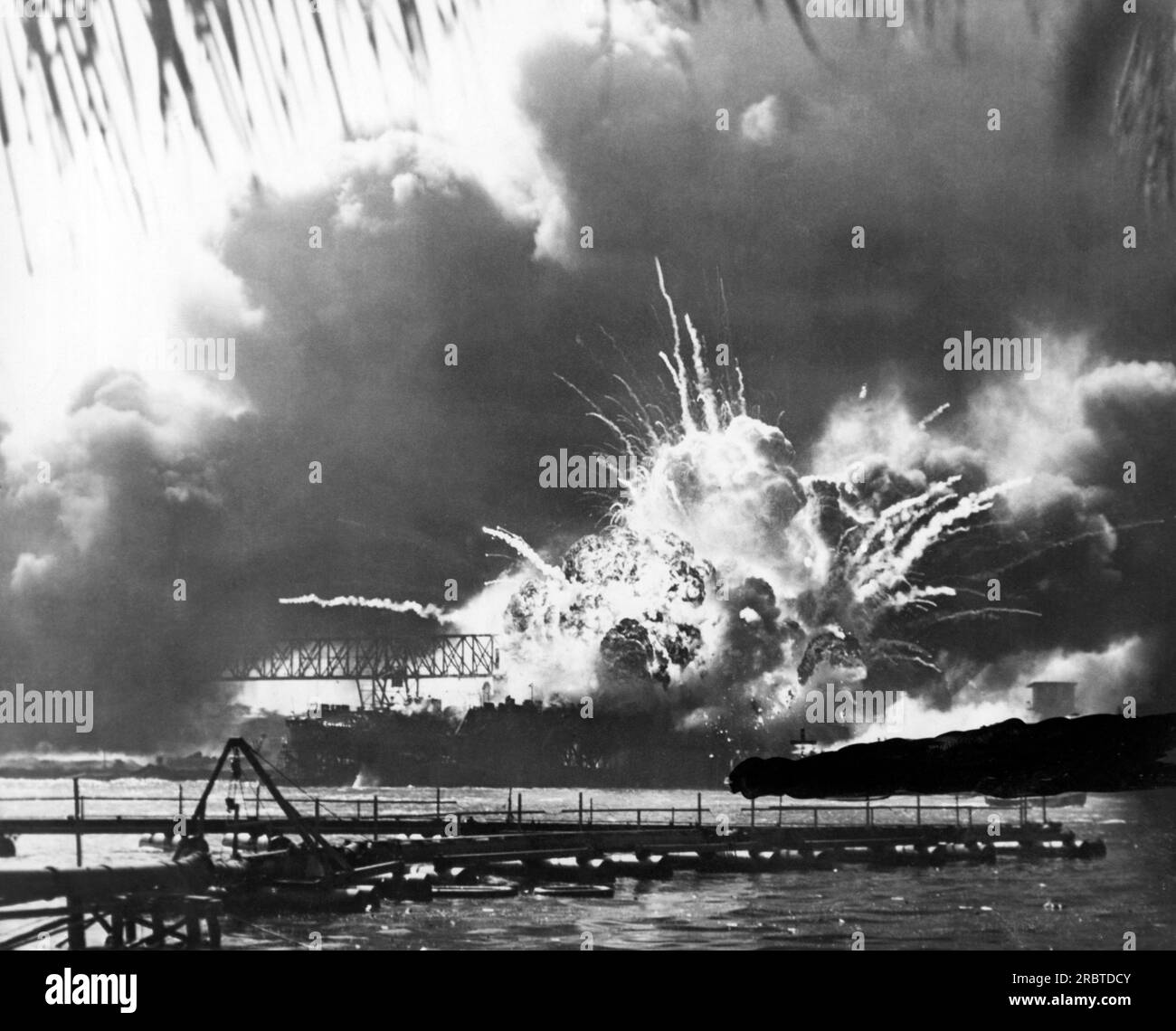Pearl Harbor, Hawaii: December 7th, 1941 The USS Shaw at the moment of the destroyer's magazine ...