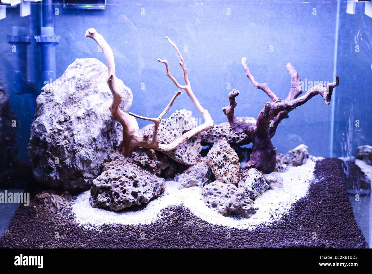 arrangement of rasamala wood and lava stones for an aquascape display ...