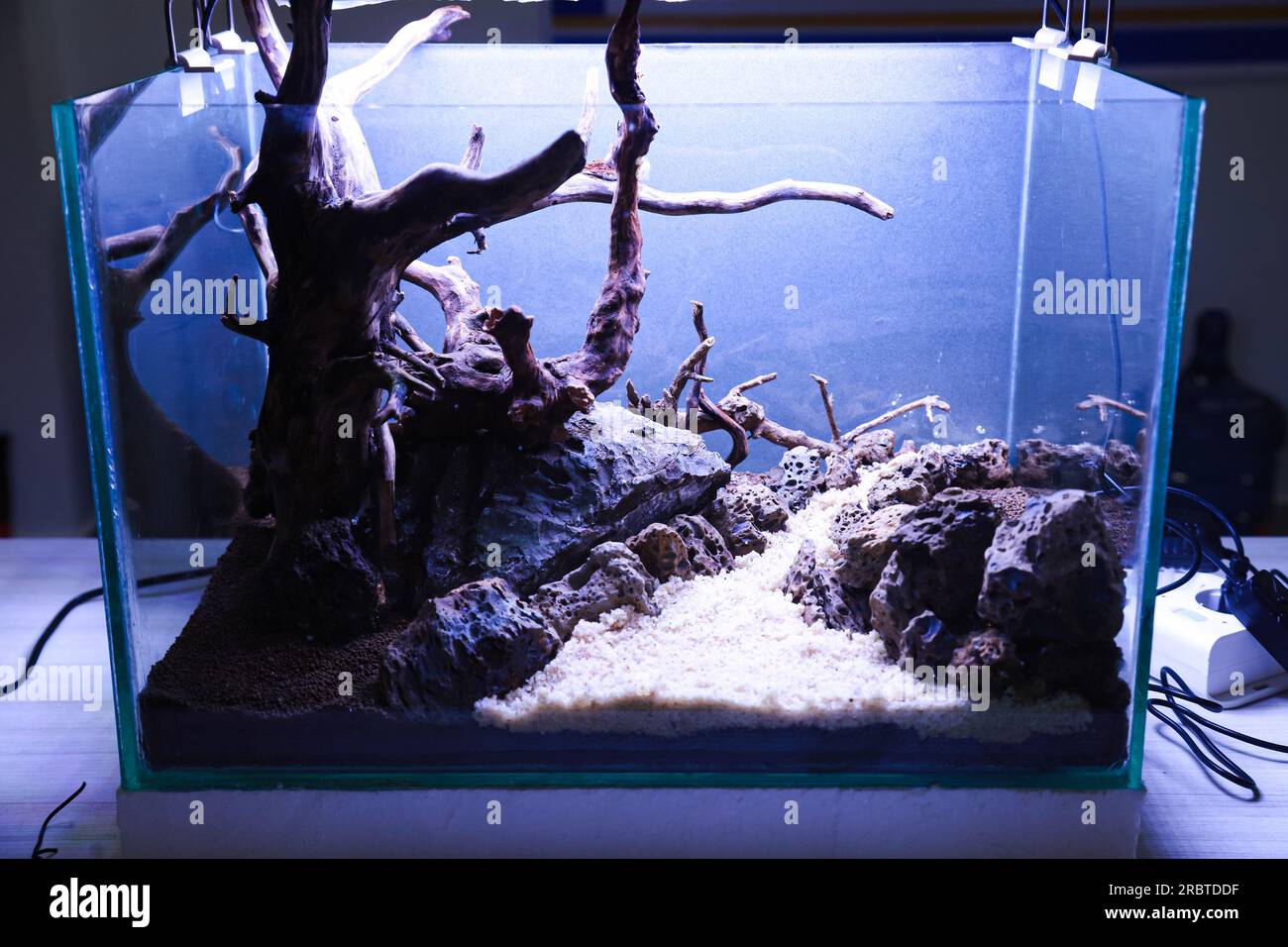 arrangement of rasamala wood and lava stones for an aquascape display ...