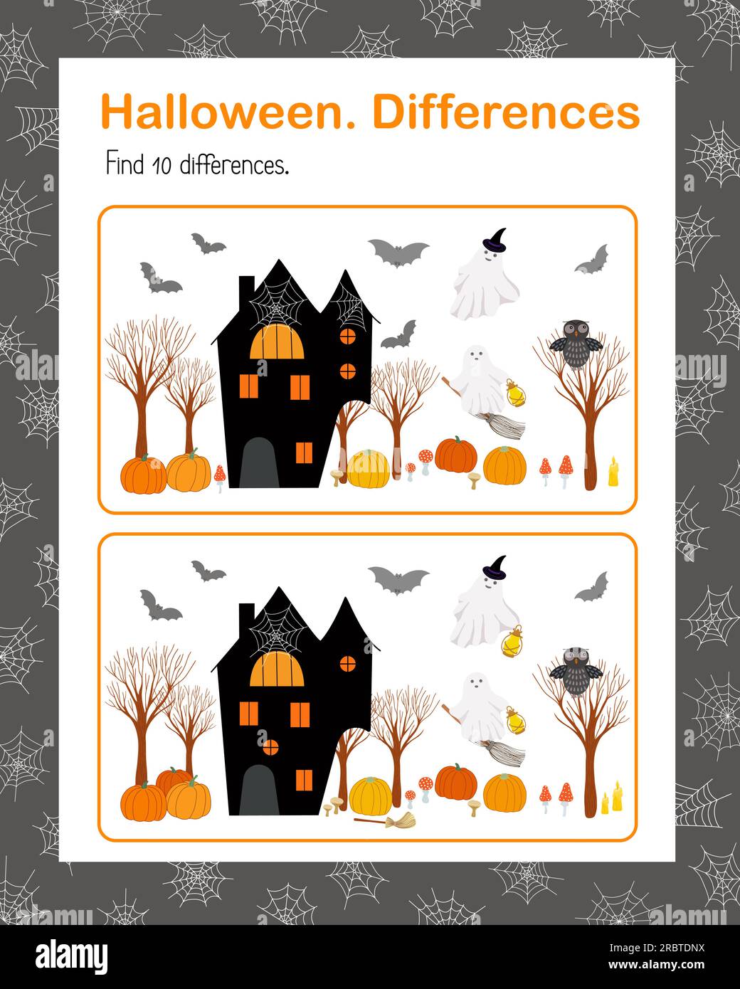 Find differences Halloween fall holiday festive scene of haunted house ...