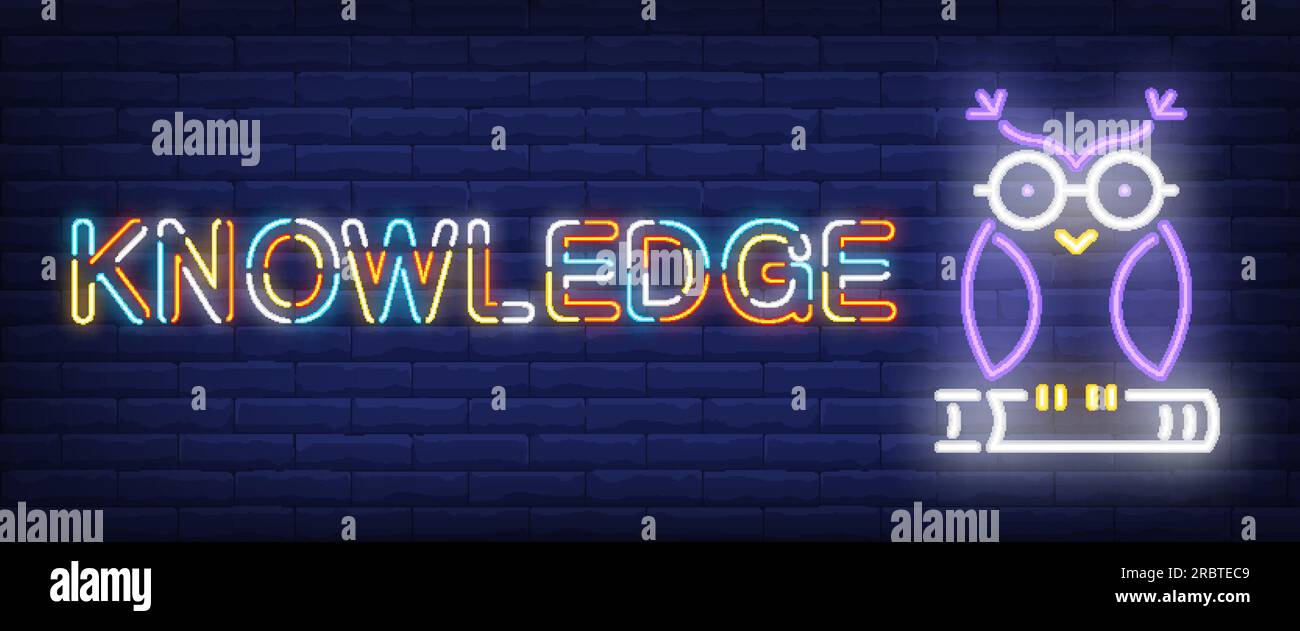 Knowledge neon text with owl on book Stock Vector Image & Art - Alamy