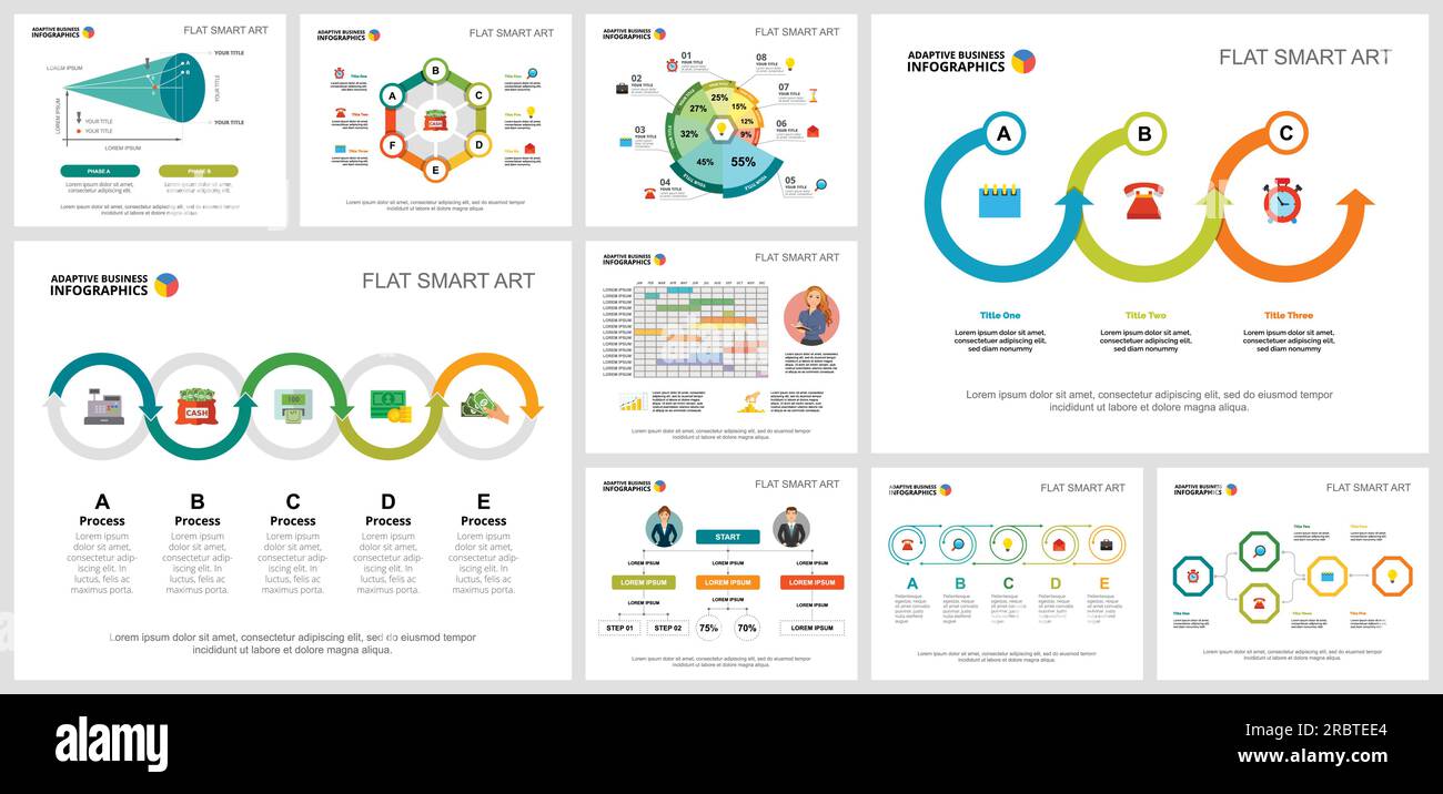 Colorful planning and strategy concept infographic charts set Stock ...