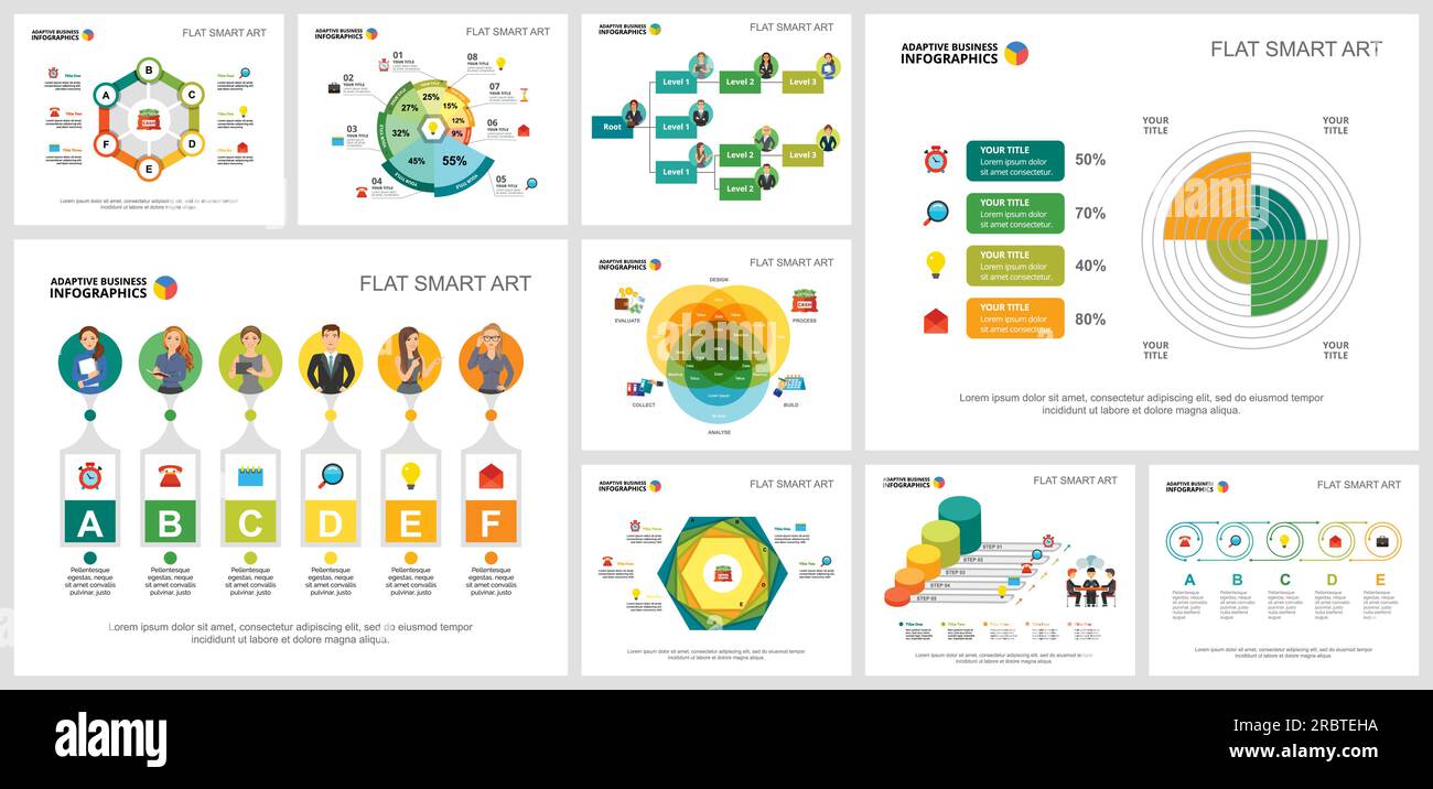 Colorful smart art charts set for presentation slide templates Stock ...