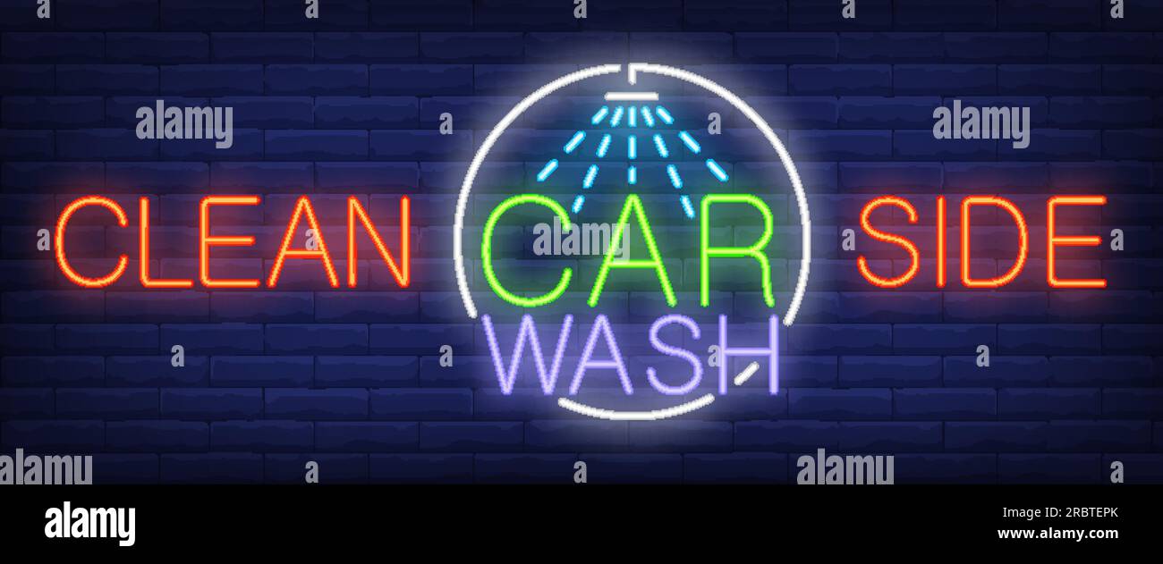 Clean side, carwash neon text with shower Stock Vector Image & Art - Alamy