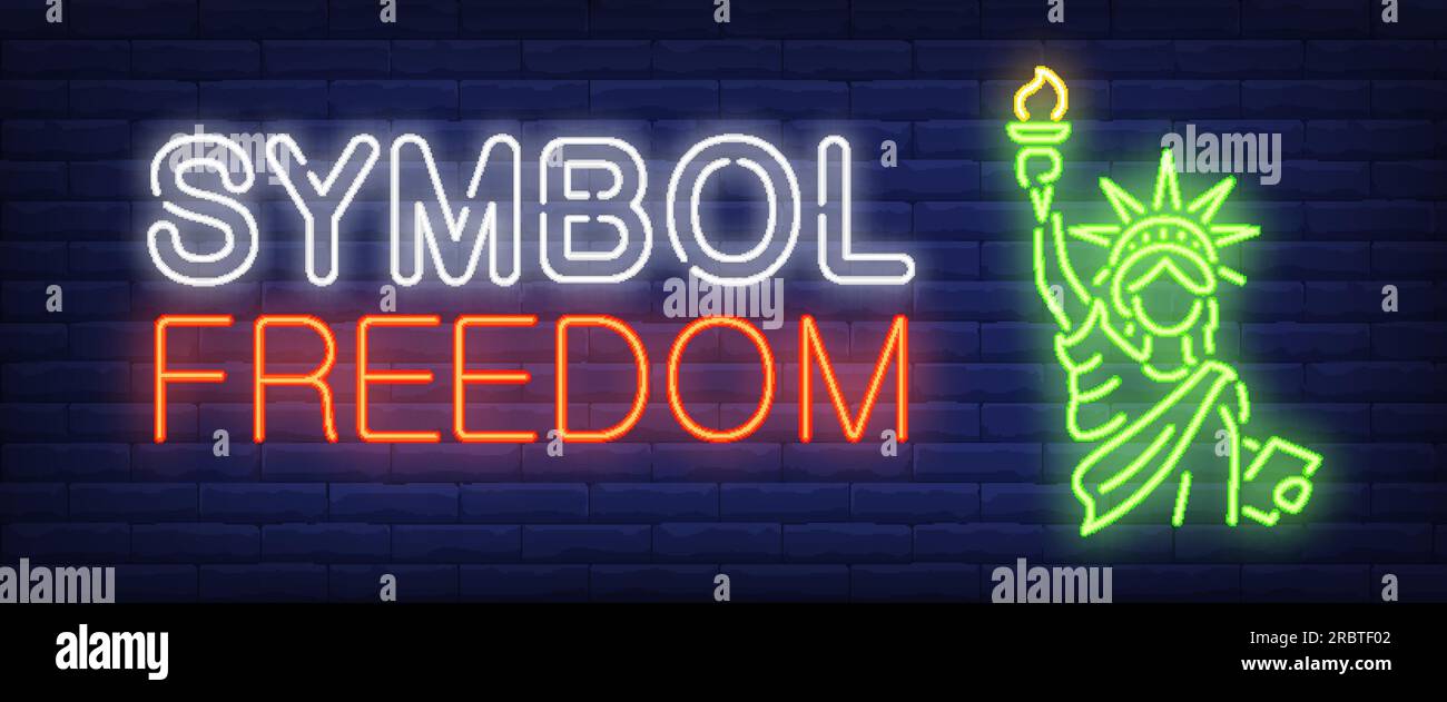 Symbol, freedom neon text with statue of liberty Stock Vector Image ...