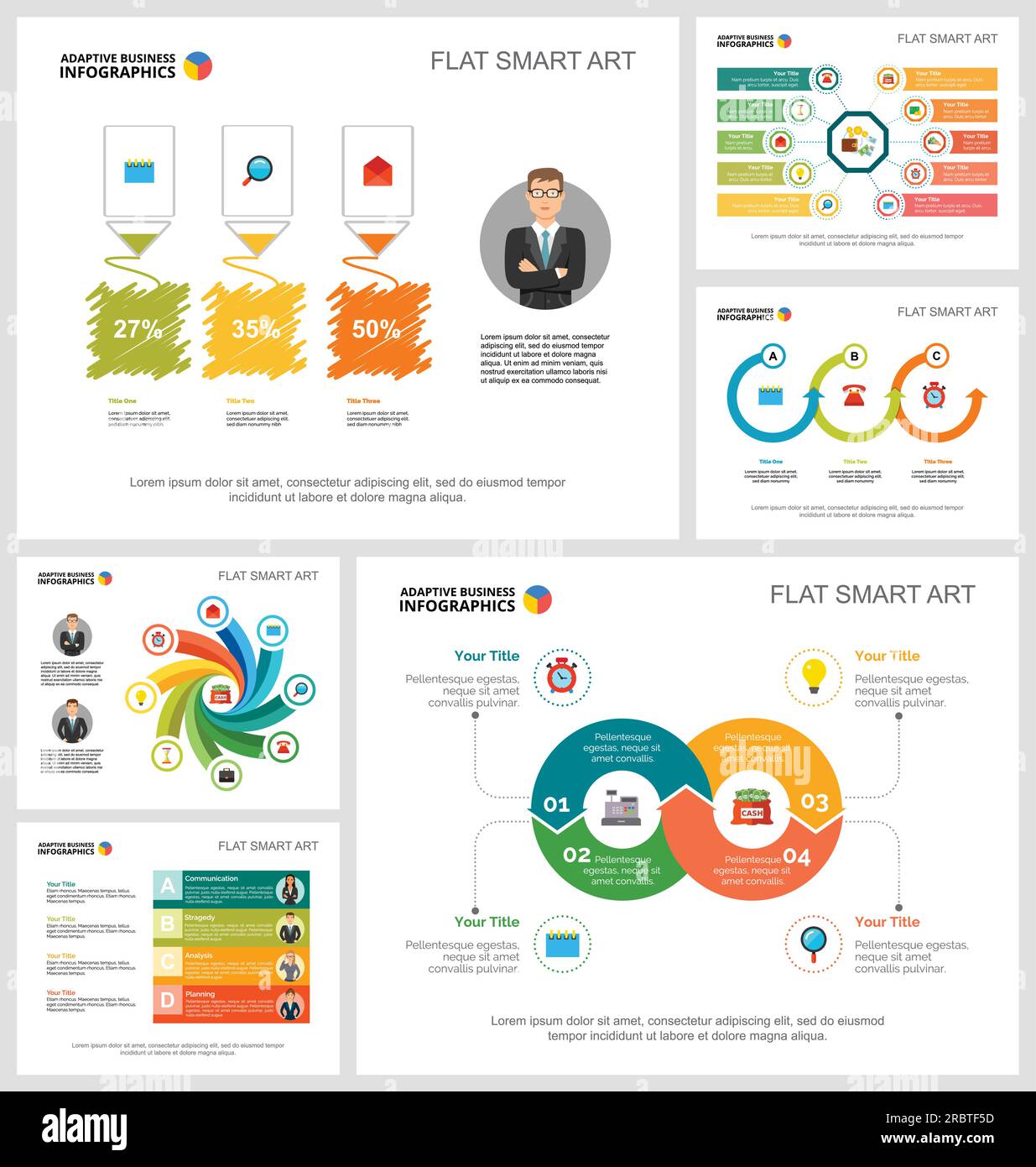 Colorful strategy charts set for presentation slide templates Stock ...