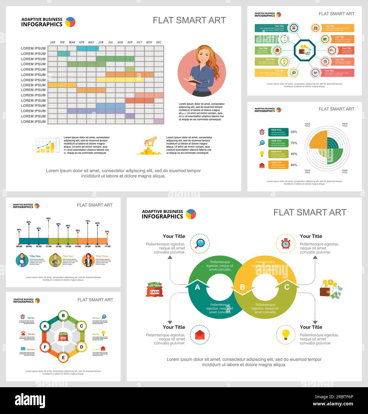 Colorful statistics or planning concept infographic charts set Stock ...
