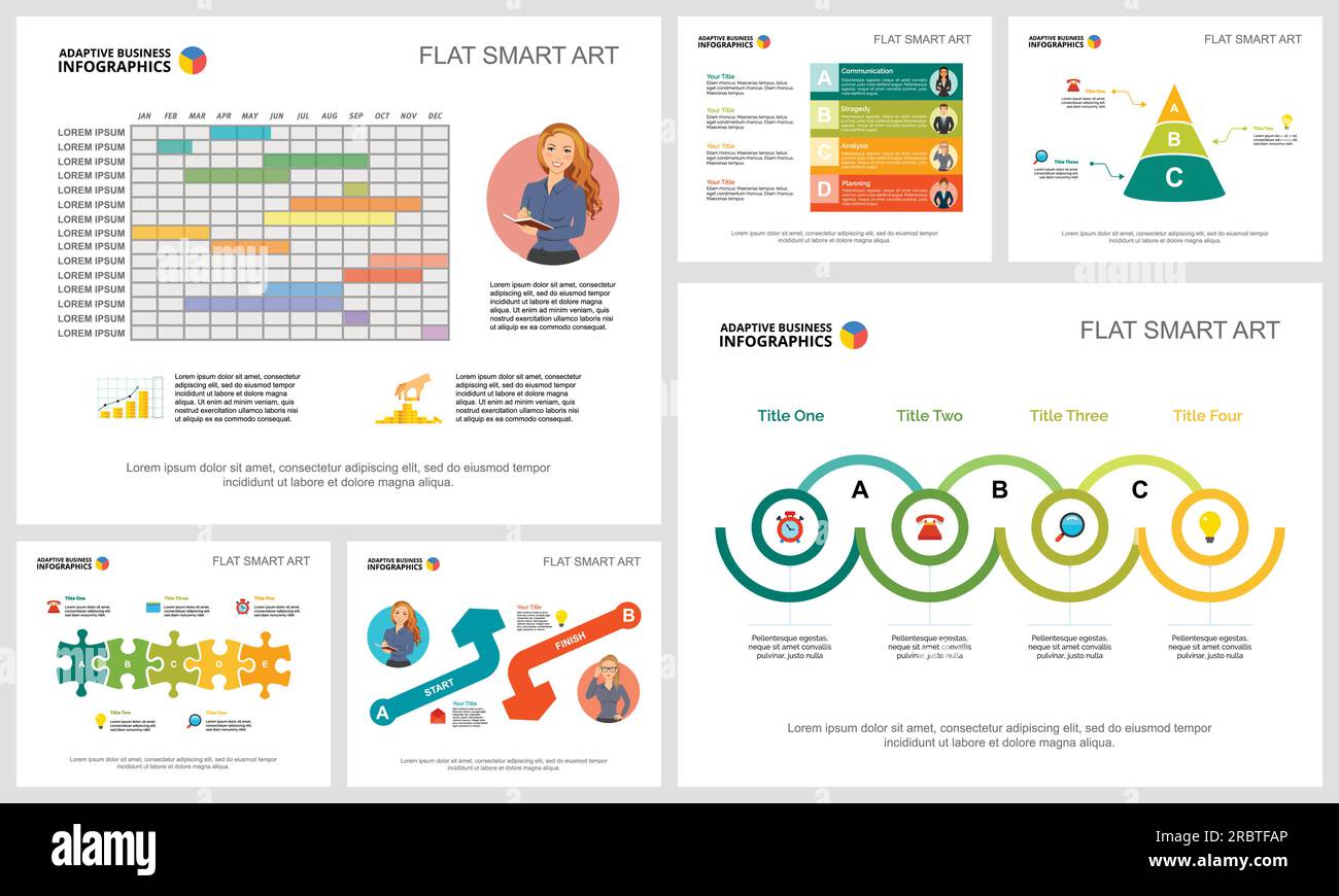 Colorful workflow or research concept infographic charts set Stock ...