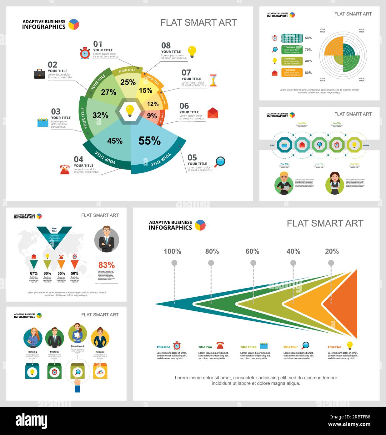 Colorful research or statistics concept infographic charts set Stock ...