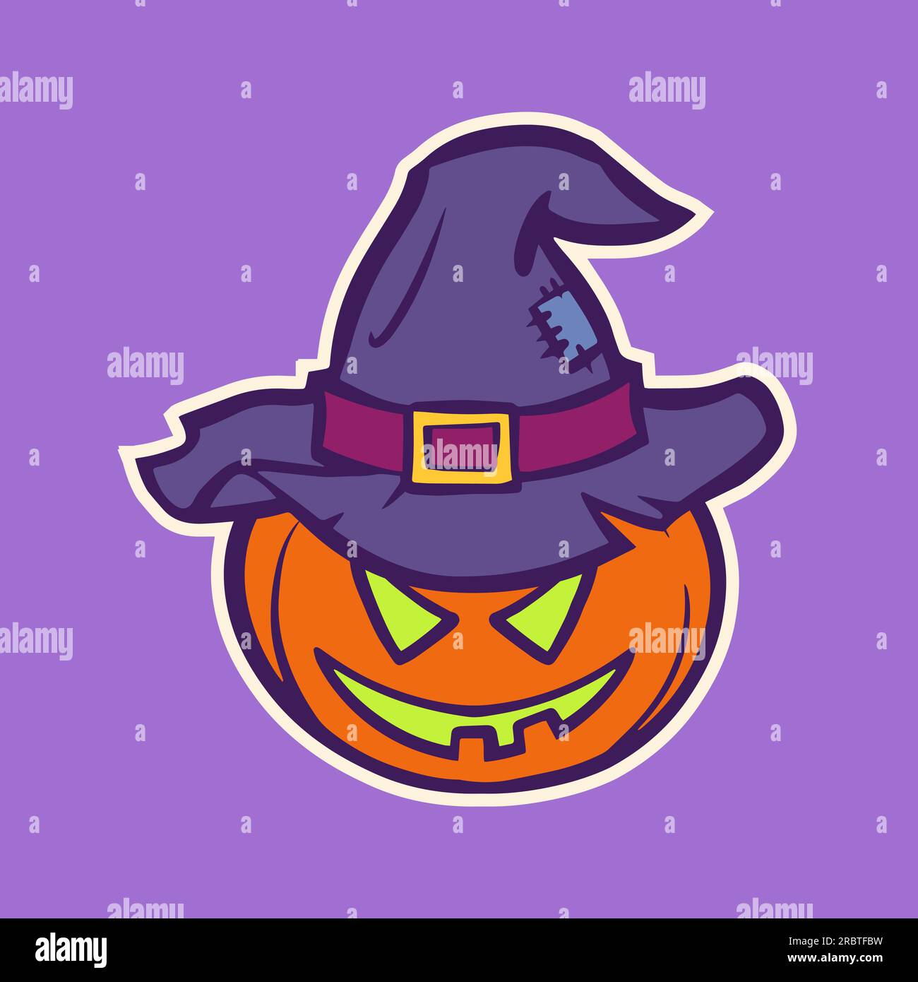 Pumpkin scarecrow head sticker in cartoon style for print and design ...
