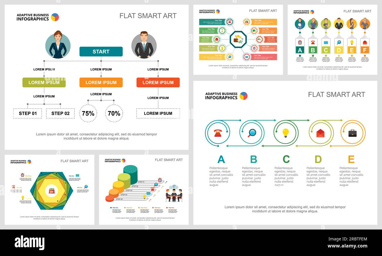 Colorful smart art charts set for presentation slide templates Stock ...