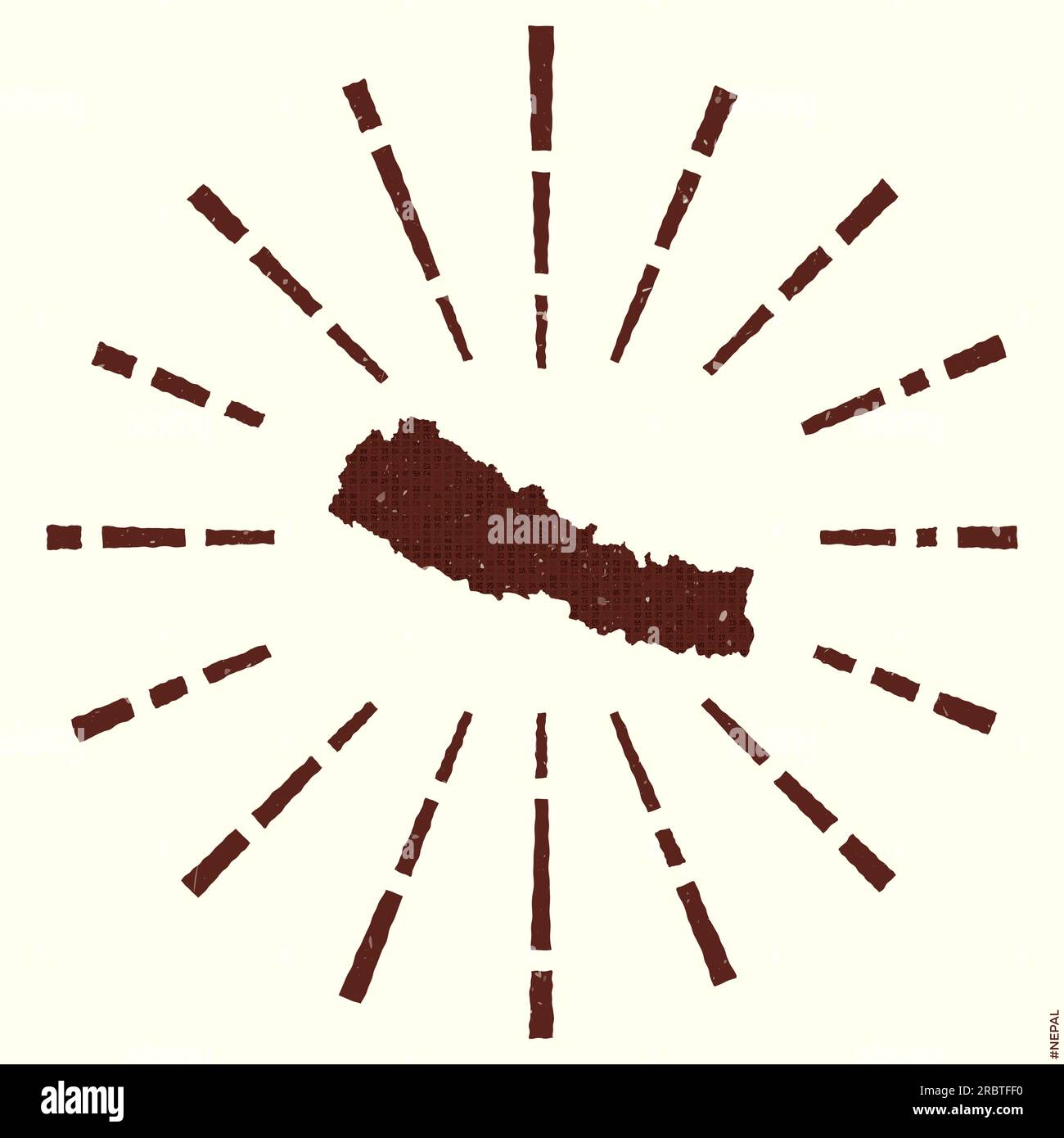 Nepal Logo. Grunge sunburst poster with map of the country. Shape of ...
